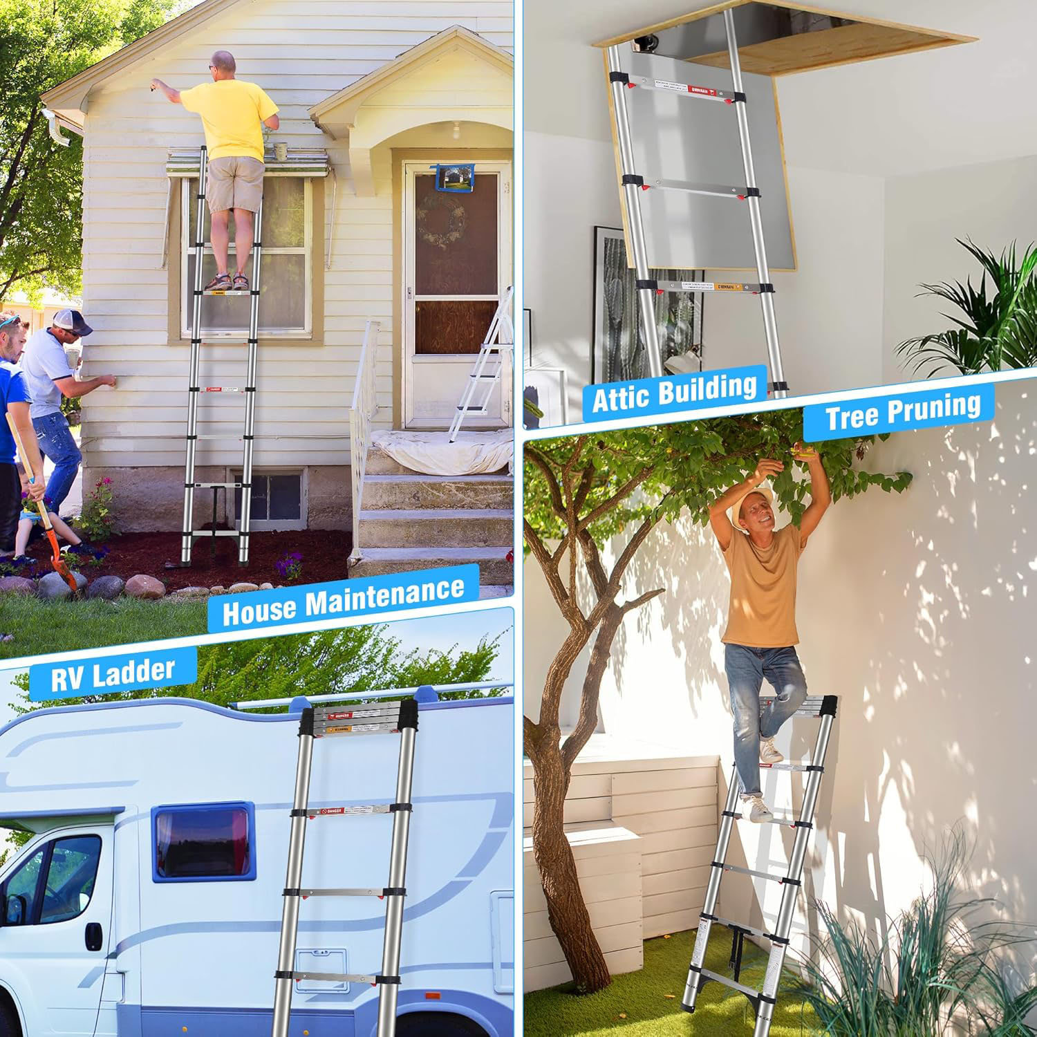 BN-LINKKL Telescoping Ladders Stainless Steel - One-Button Retraction ...