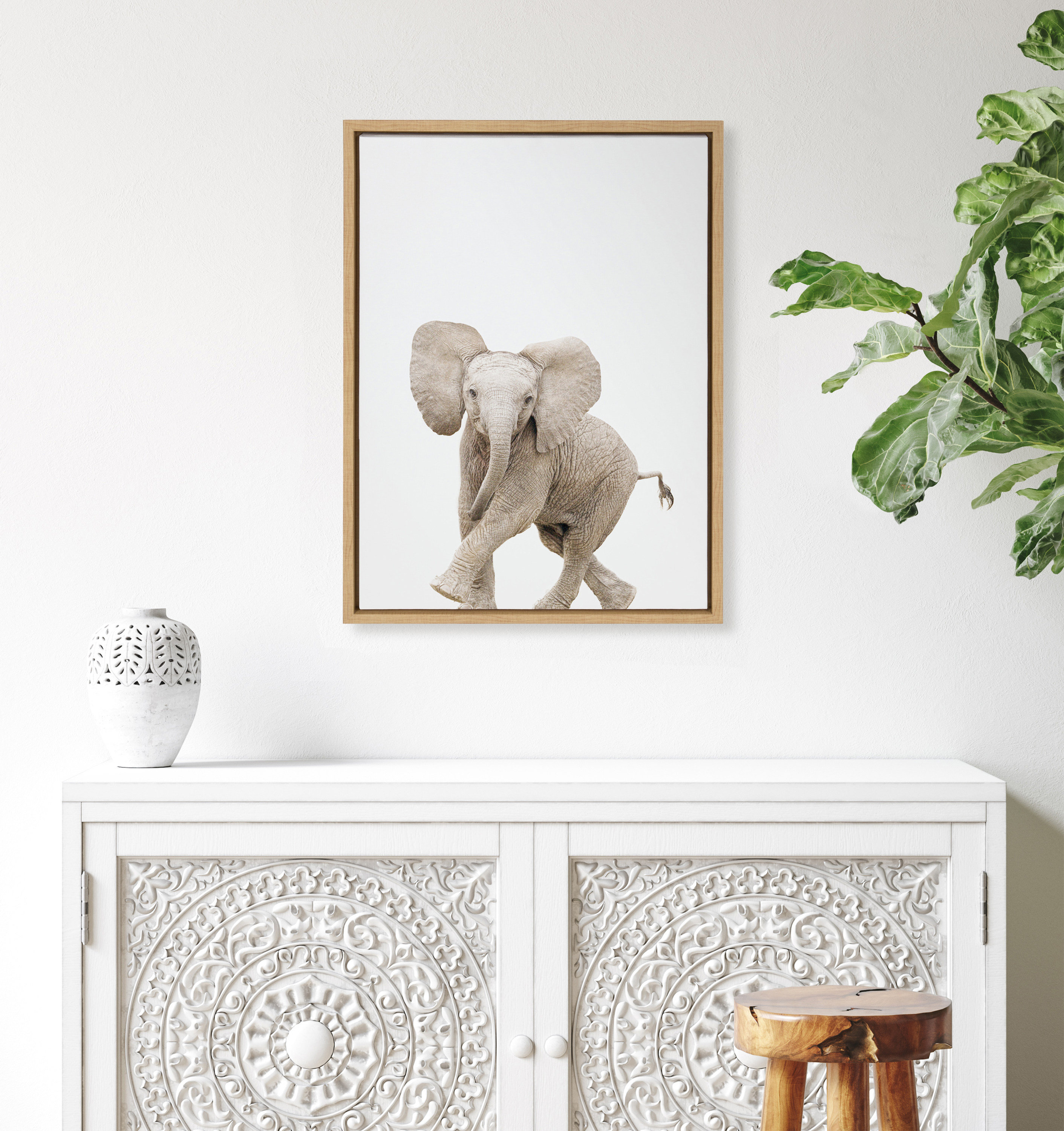 Bungalow Rose Sylvie Baby Elephant Walk Framed Canvas By Amy Peterson ...
