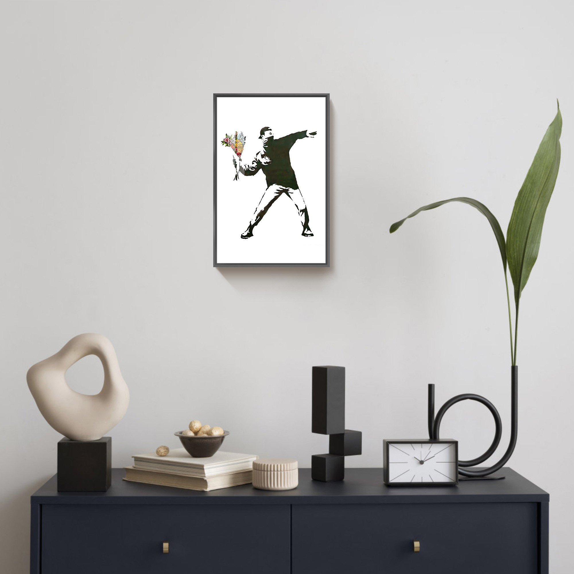 Winston Porter Framed Banksy Wall Art Flower Thrower Street Graffiti ...