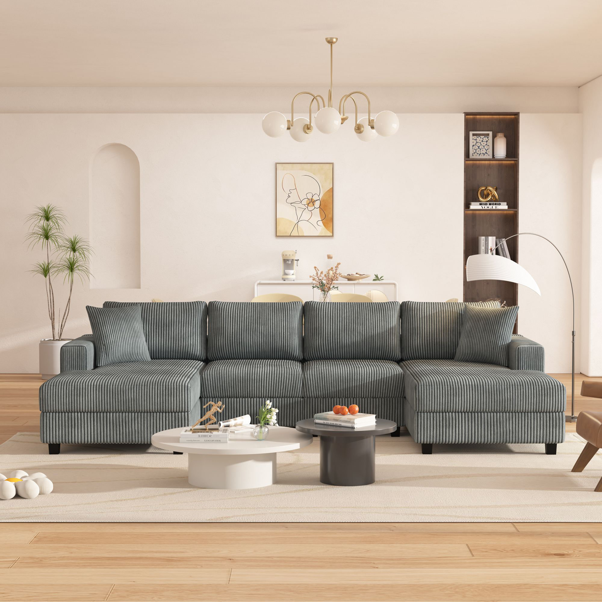 Mercer41 U-Shaped Corduroy Upholstered Comfy Cloud Sectional Sofa | Wayfair