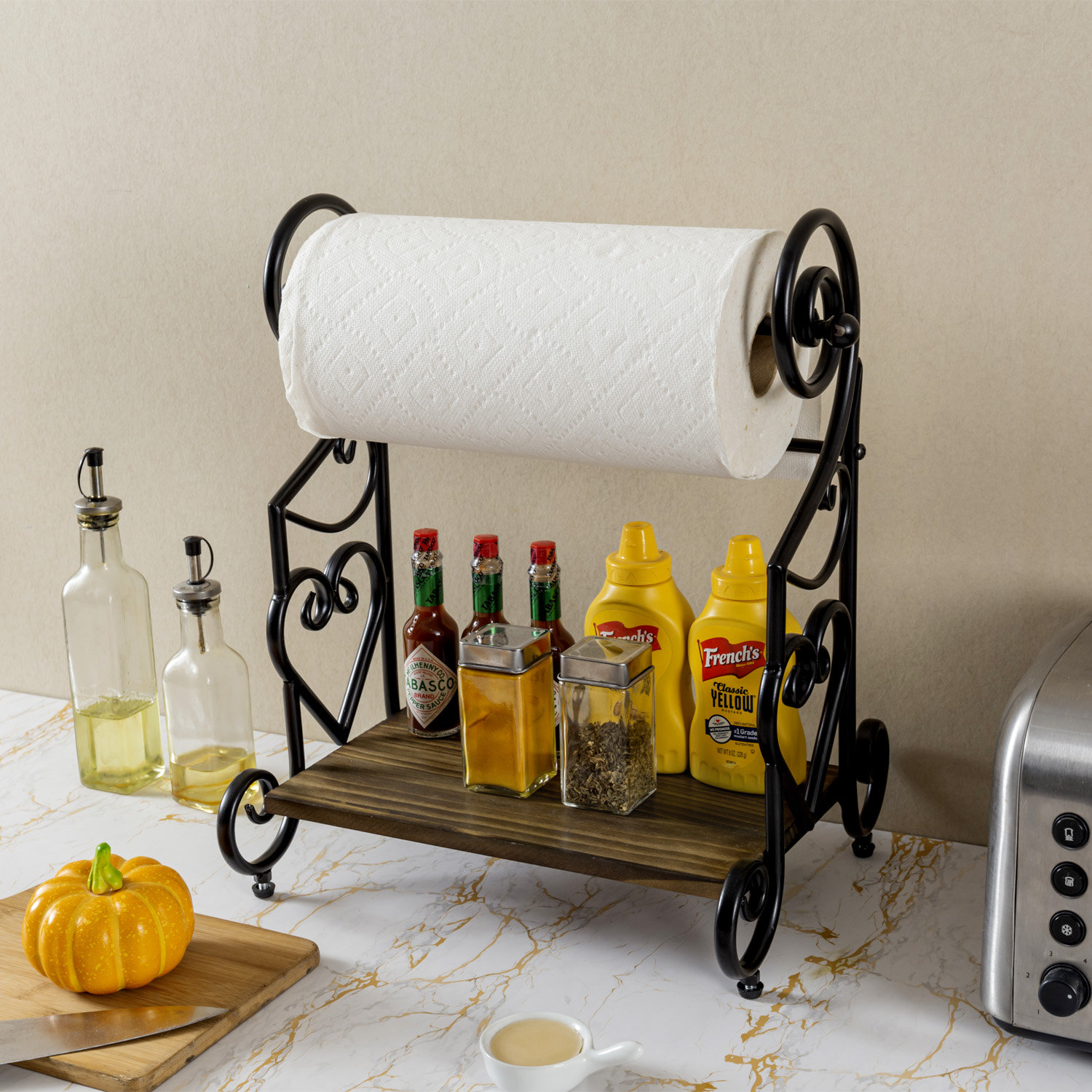 Alcott Hill® Metal Kitchen Tabletop Paper Towel Holder with Spice Rack ...