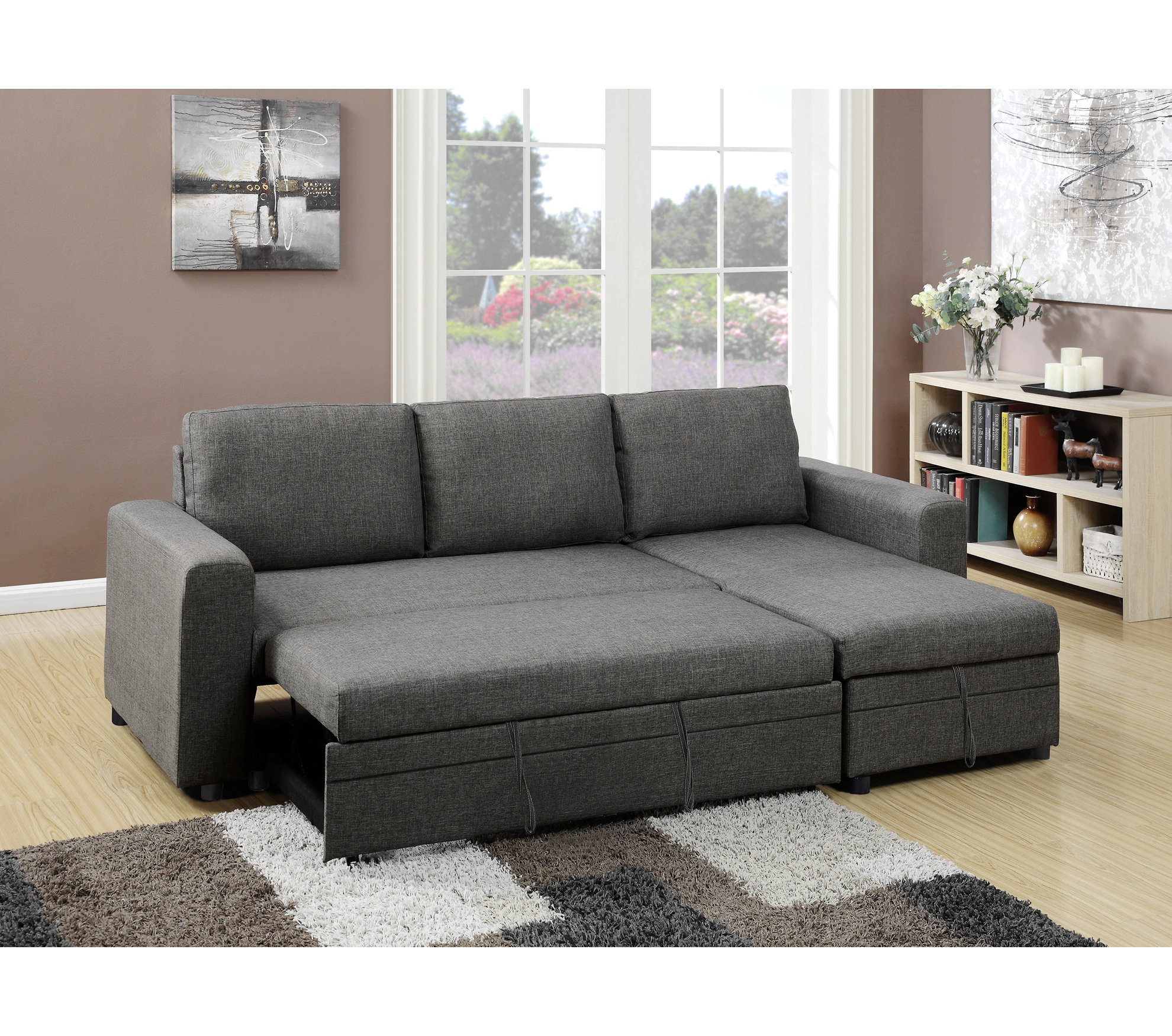 Latitude Run® Convertible Sectional Sofa Ash Pull Out Bed Couch Storage ...