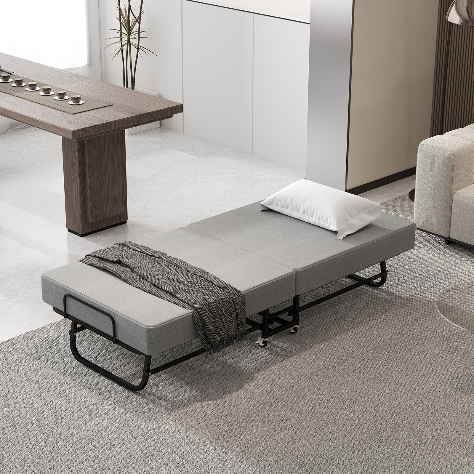 Ebern Designs Folding Bed Frame with Mattress for Adults, Portable Fold ...