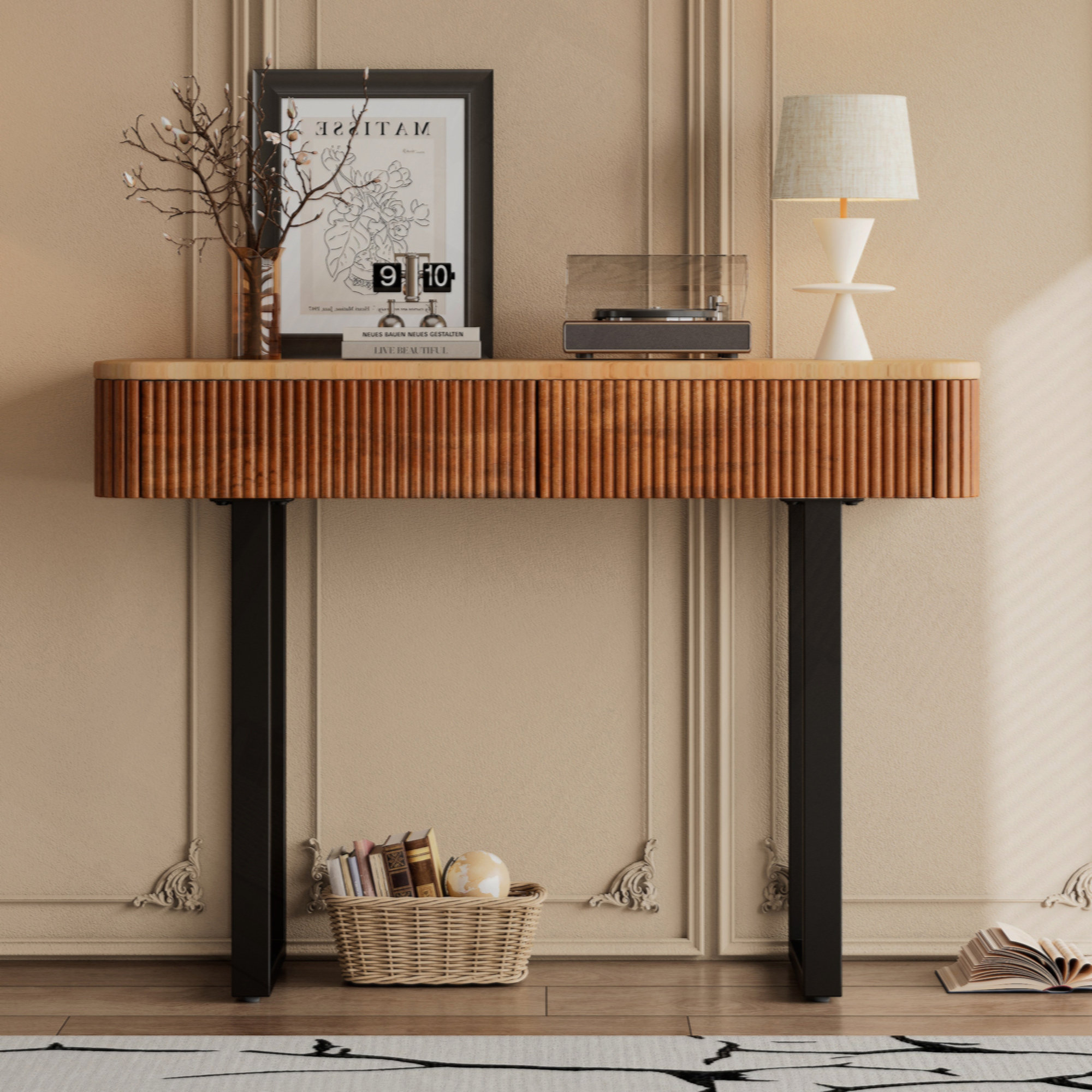 George Oliver Solid Wood Entryway Table With Fluted Design, Retro ...