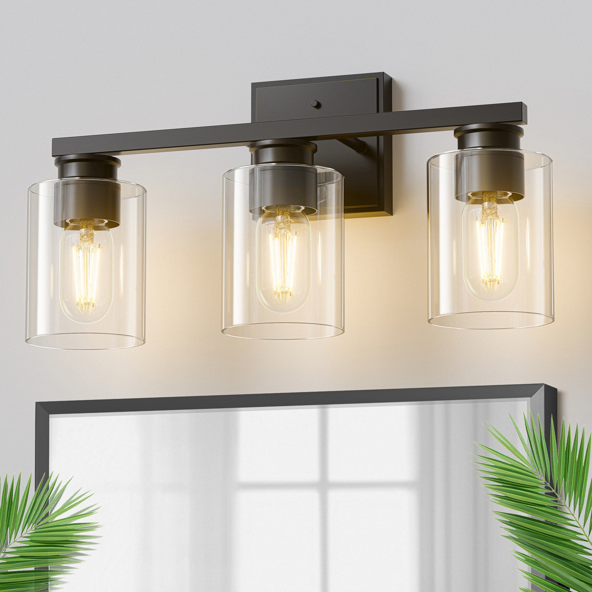 Ebern Designs 18 In. 3-Light Vanity Light With Clear Glass Shades For ...