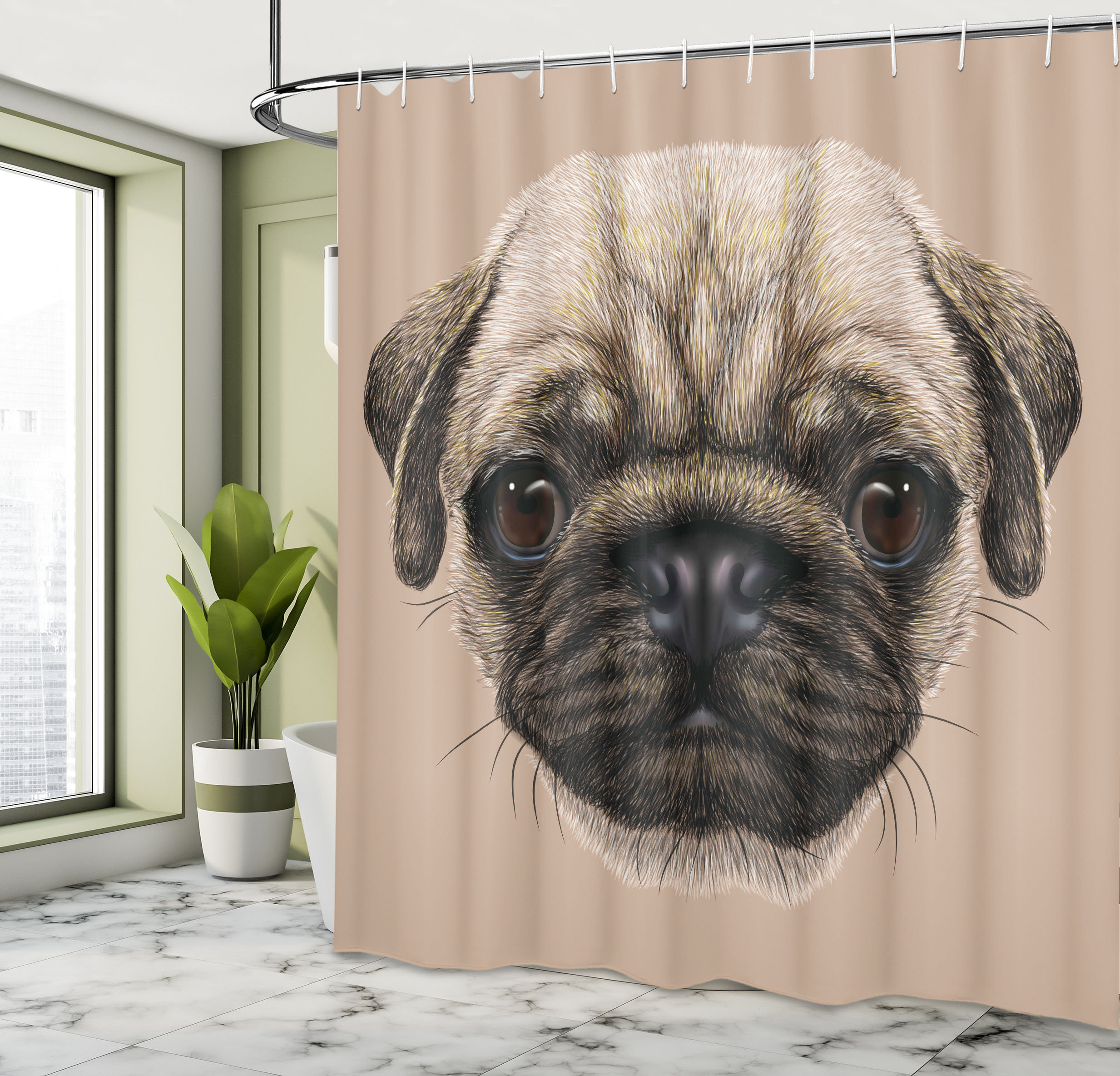 East Urban Home Pug Shower Curtain Pet Animal Art Design Dog Tan Pale ...