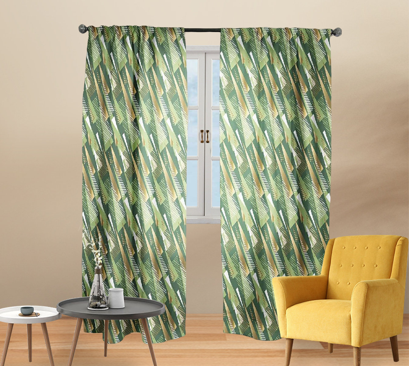 Paracity ''Triangular Gold And Green Design I'' Mid-Century Modern ...