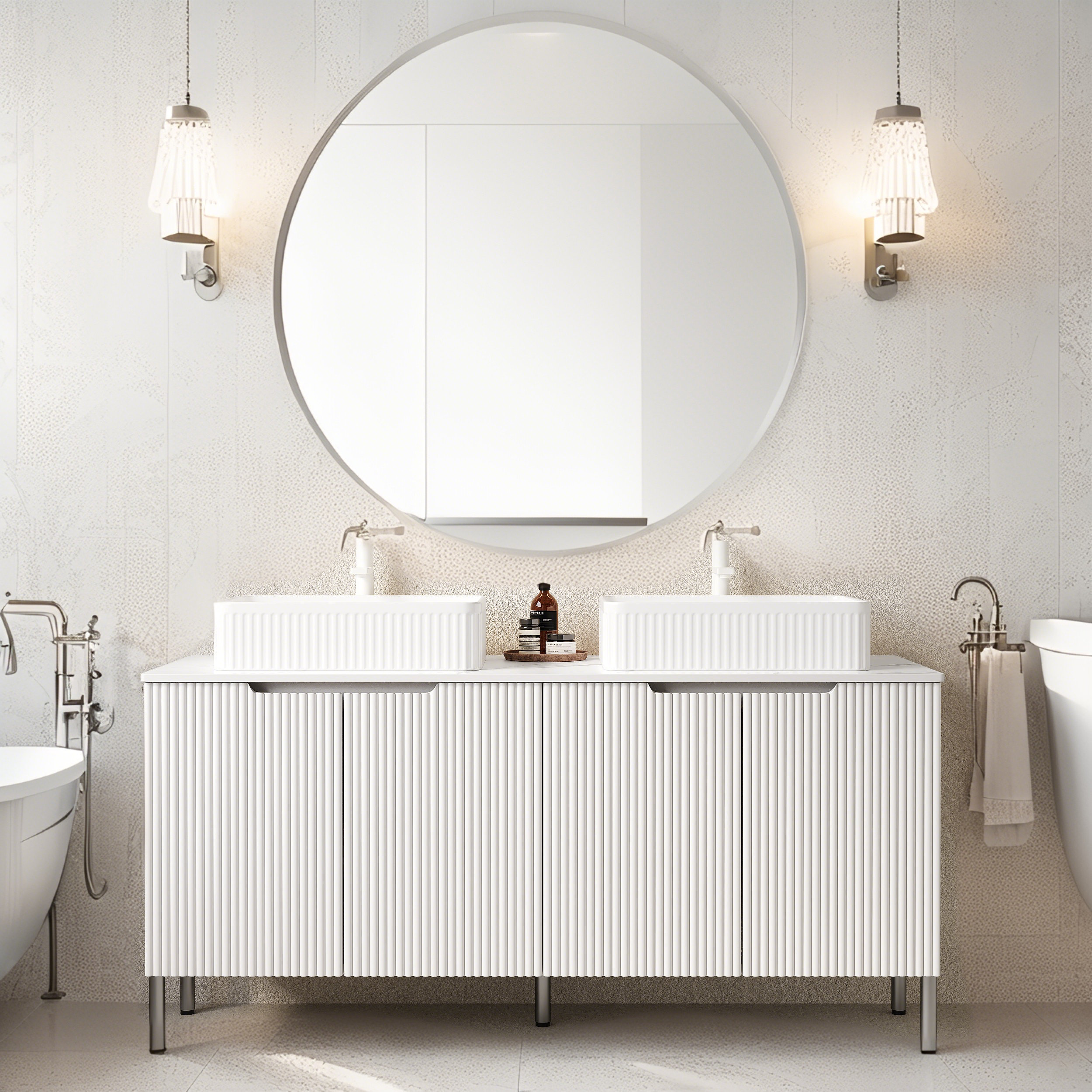 Ivy Bronx TURIO 60" Bathroom Vanity With Sinks, Freestanding Bathroom ...