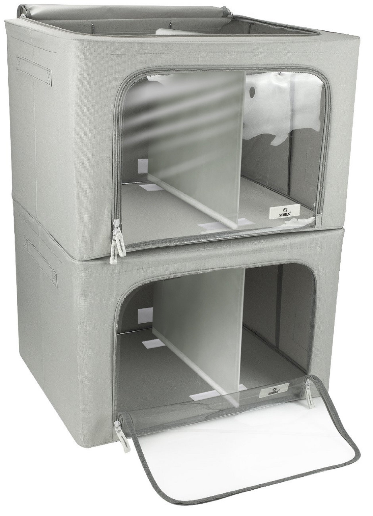 Sorbus Large Storage Box 2-Compartment Foldable with Window & Handles 2 ...