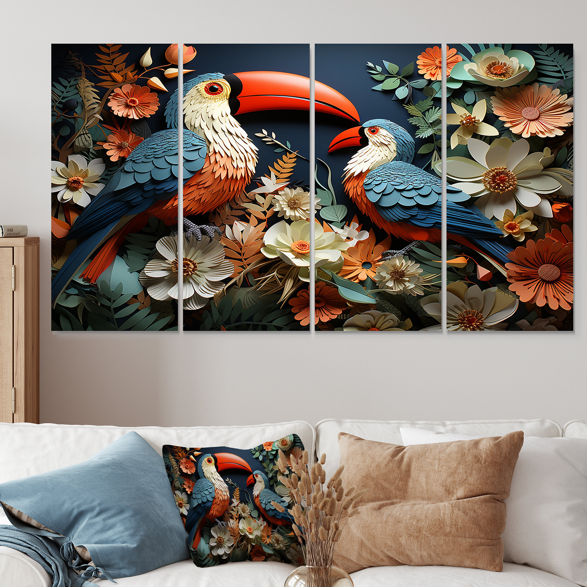 Bay Isle Home™ Blue And Pink Tropics Toucan Collage II - Toucan 4 Piece ...