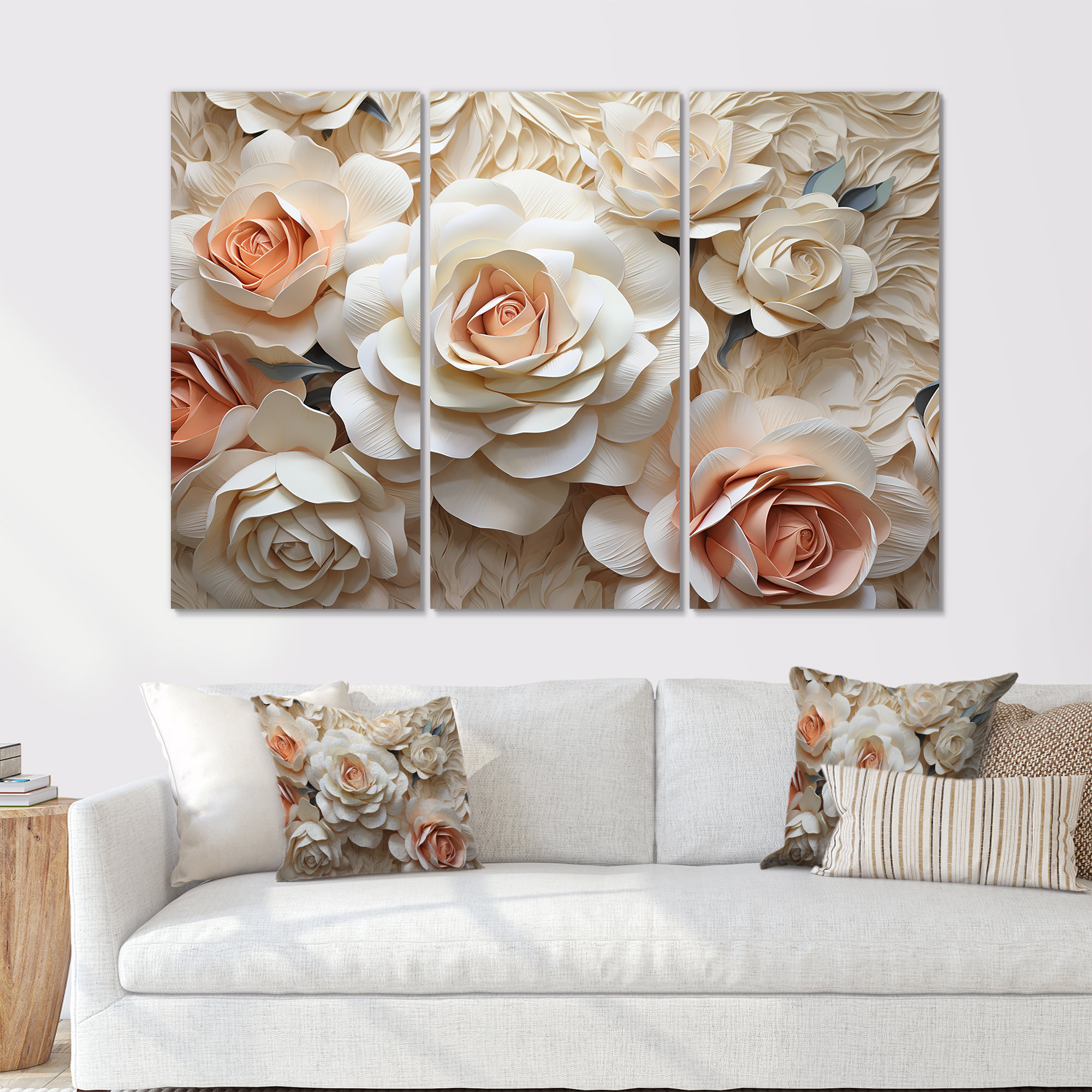Lark Manor™ Minimalism Beige Roses Passion - Roses Wall Art Living Room ...