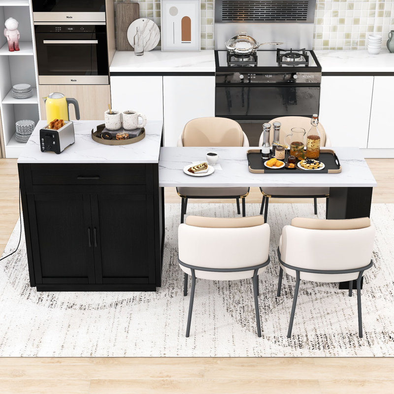 us-kindly Kitchen Island with Extendable Dining Table, Built-in ...