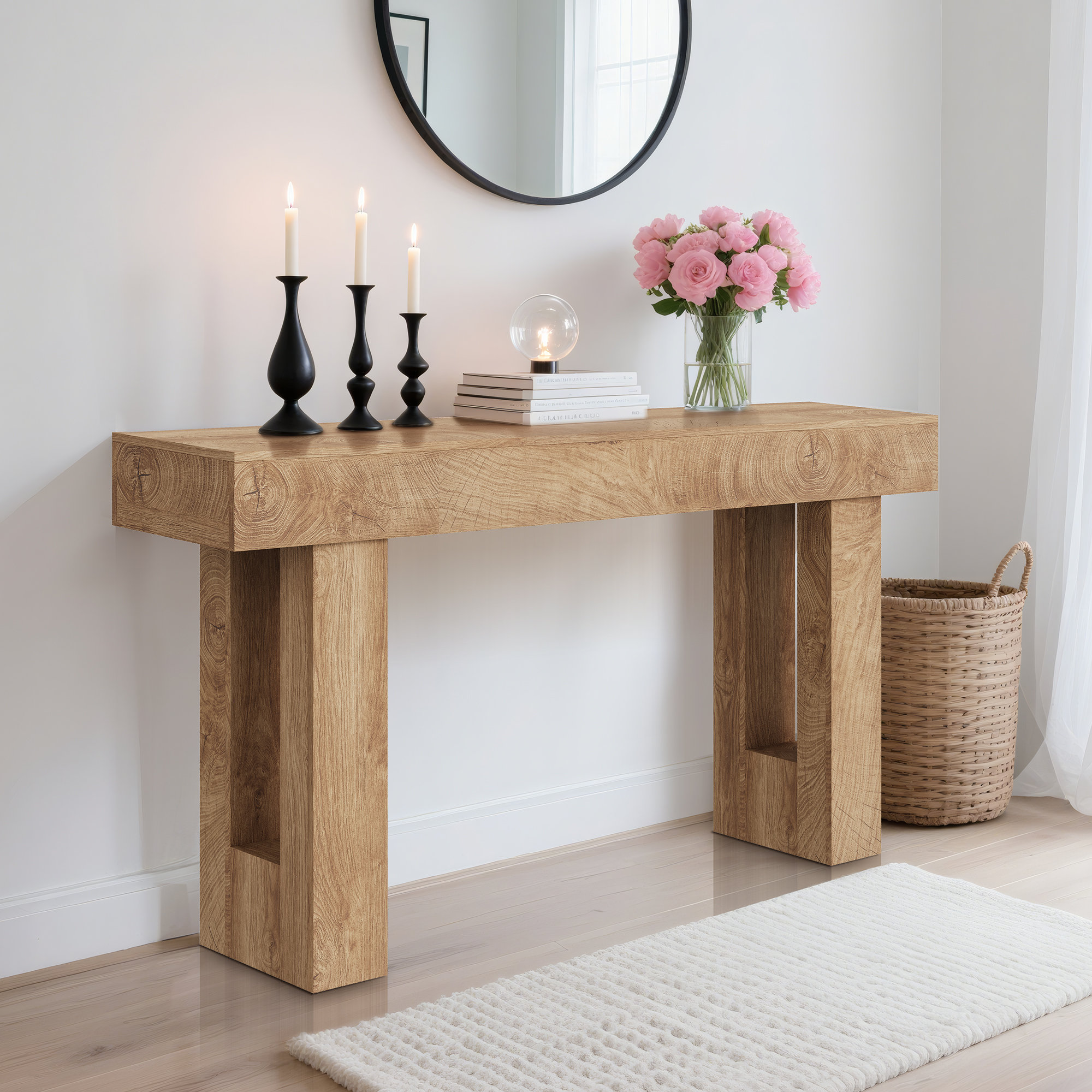 Alpen Home Wood Imitation Console Table - Log Style Console Table, Long ...