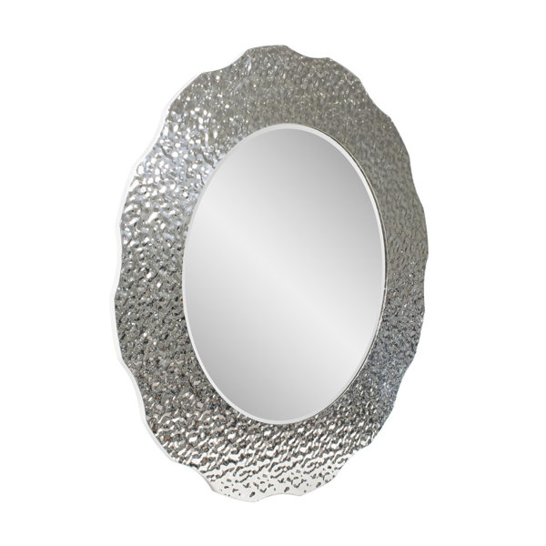 Everly Quinn Diamani Round Scalloped Edge Wall Mirror with Hammered ...