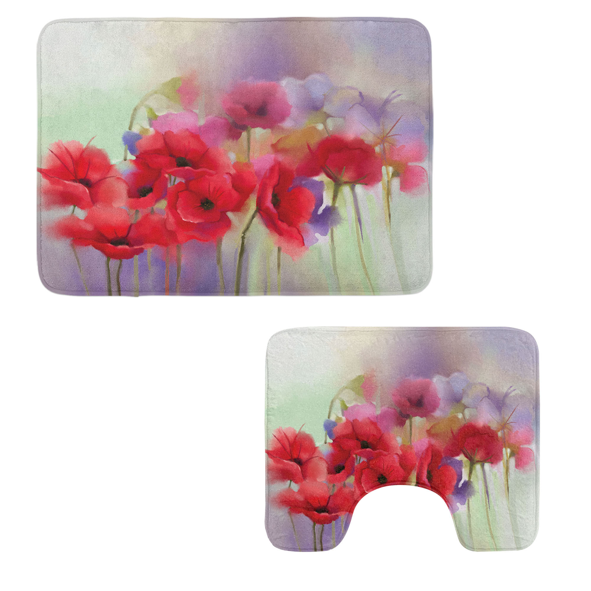 East Urban Home Poppy Flower Bathroom Rug Set 2 Pieces Rectangle ...