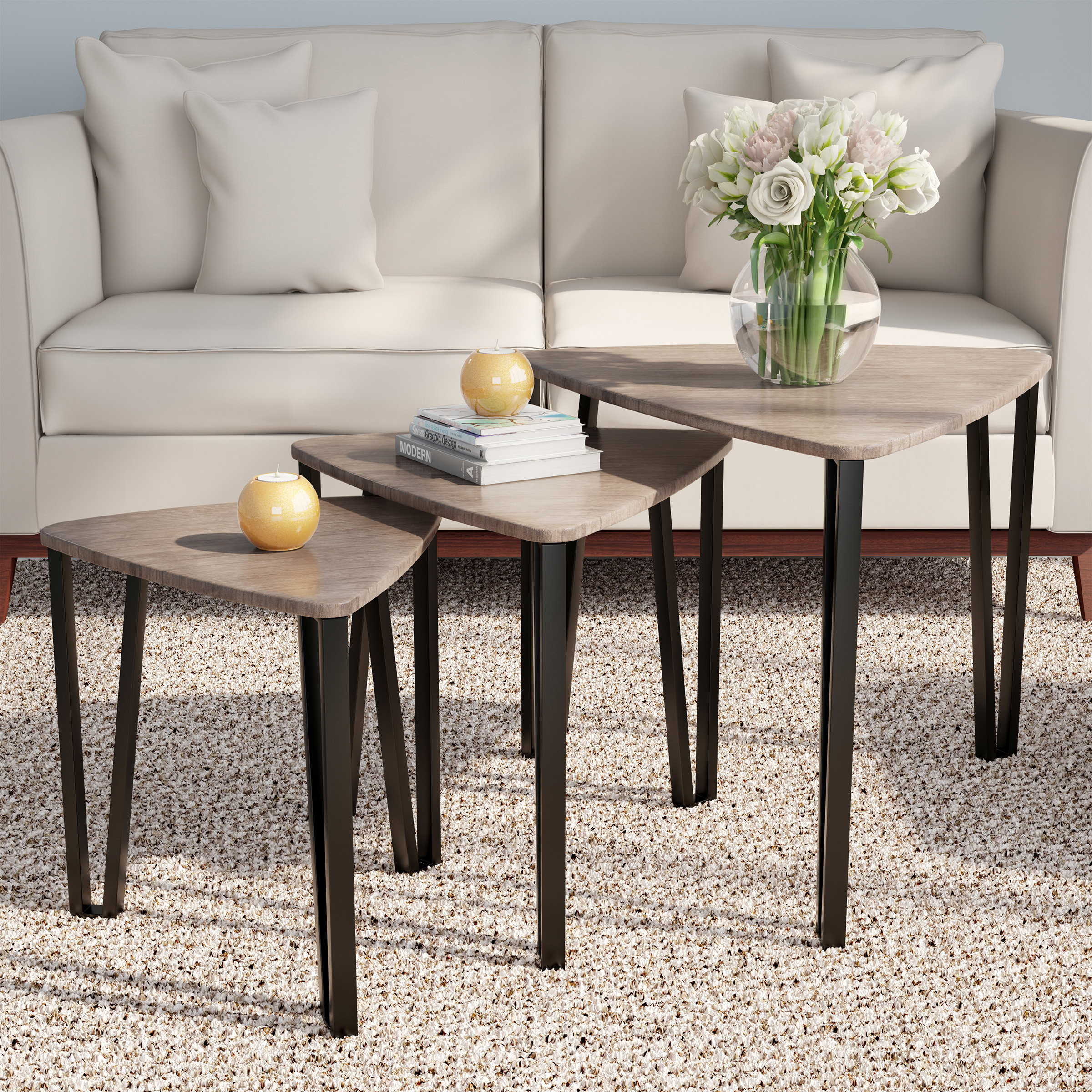 Williston Forge Randolph Nesting Tables - 3 Piece Modern Woodgrain-Look ...