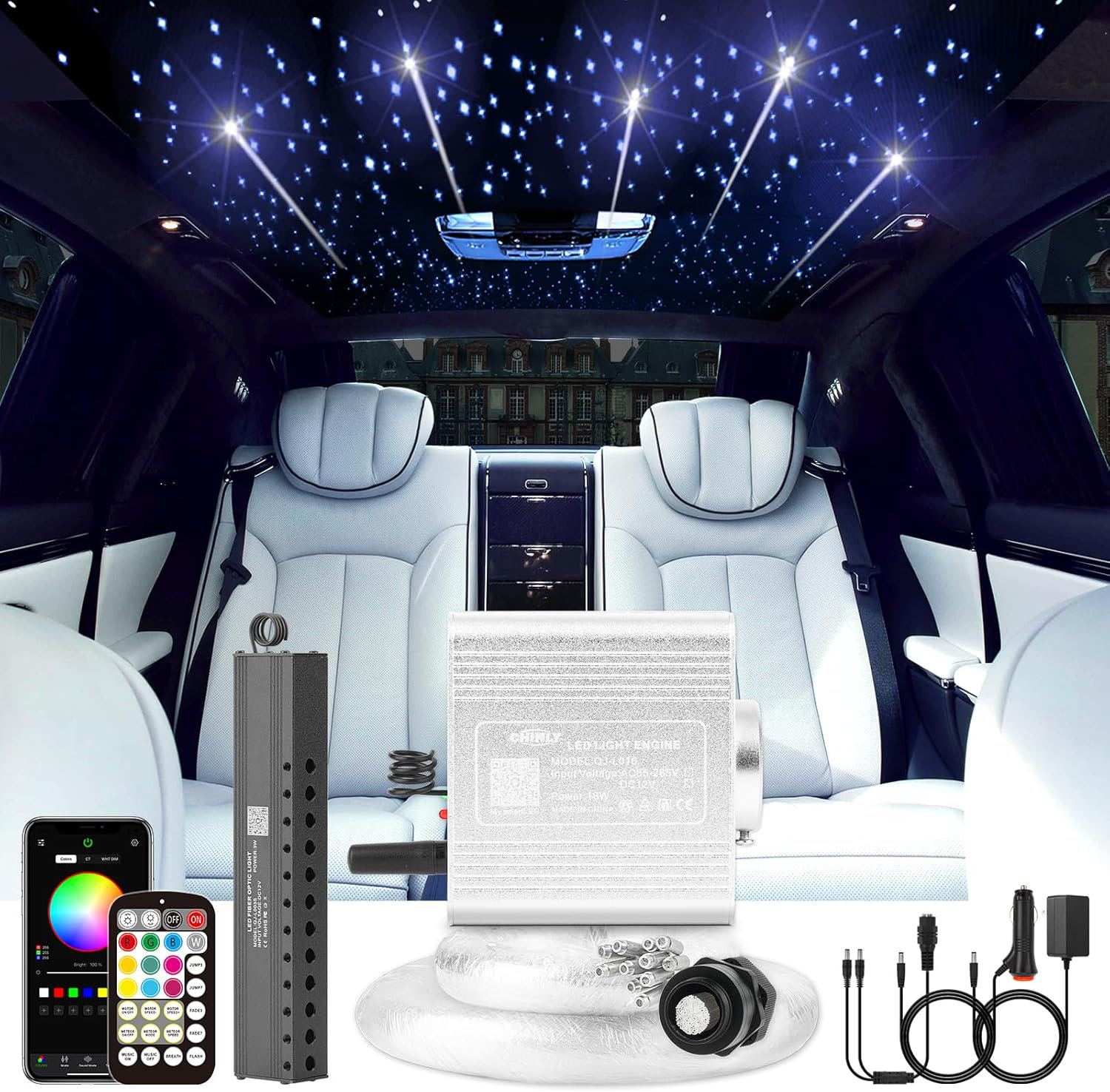 Co-t 550 Pieces Car Starry Sky Headliner Kit - APP Controlled RGBW Star ...