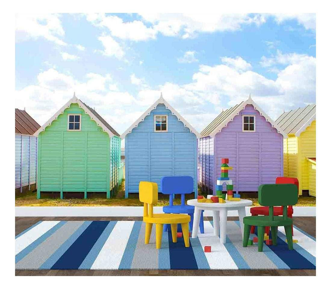 IDEA4WALL Traditional British Beach Huts on a Bright Sunny Day Self ...
