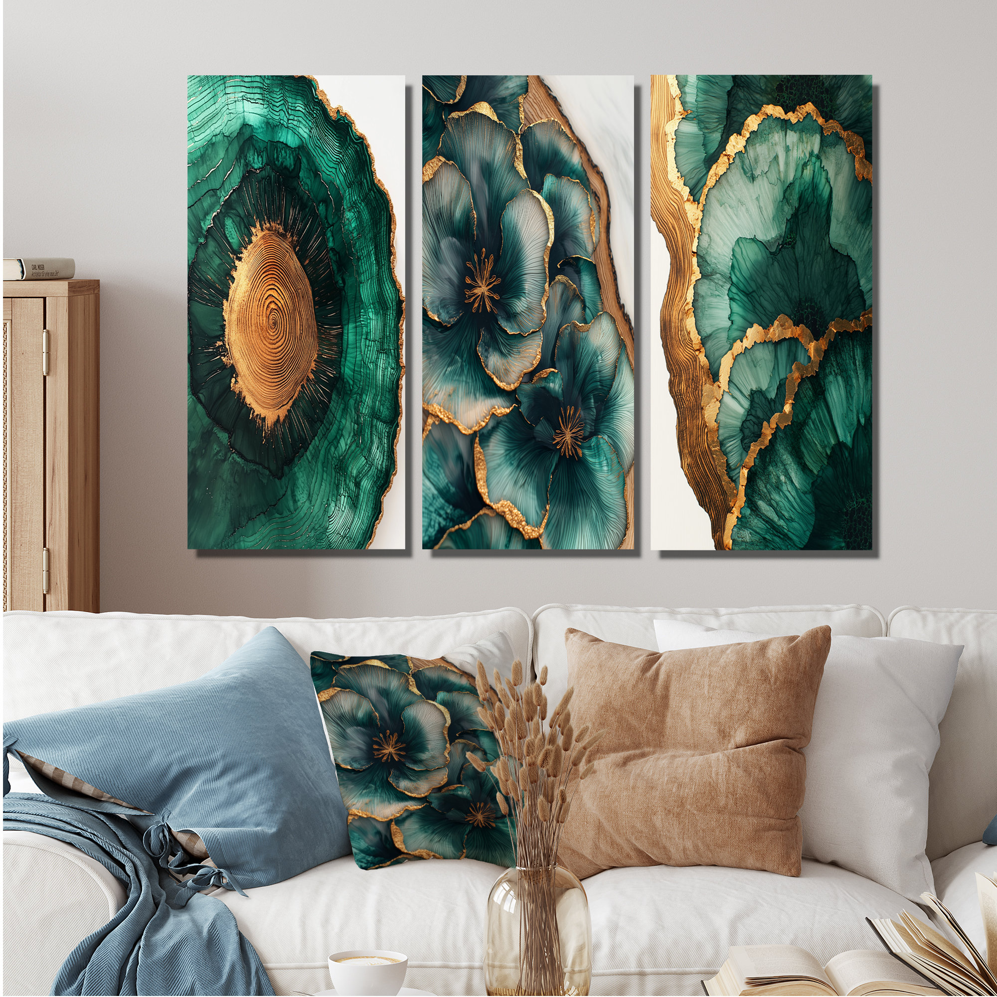 Mercer41 Emerald Leaves Wood Slide I - Stone Geode Wall Art Collection ...