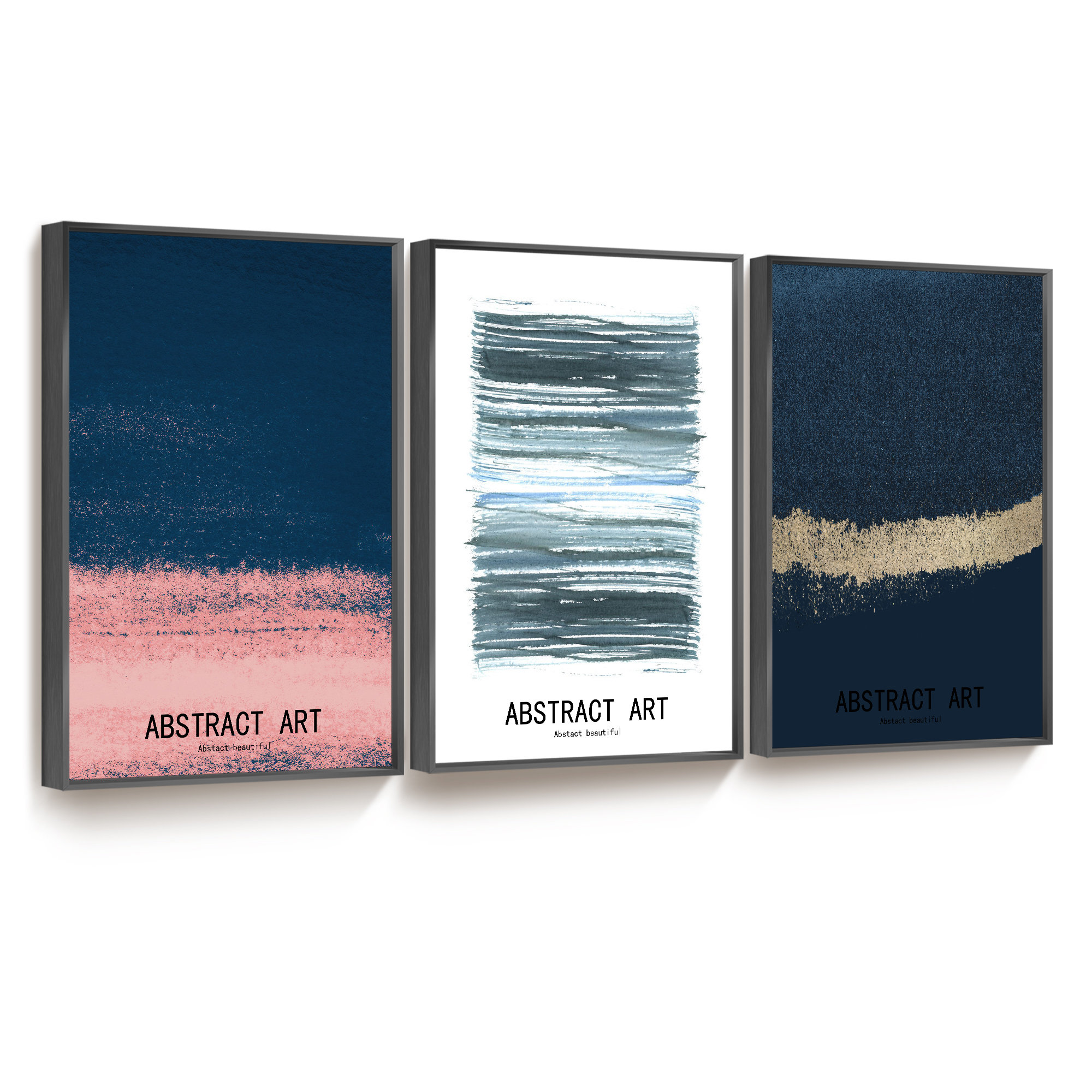Ivy Bronx Luxury Aluminum Frame Canvas Art 3 Pieces Abstract Art Wall ...