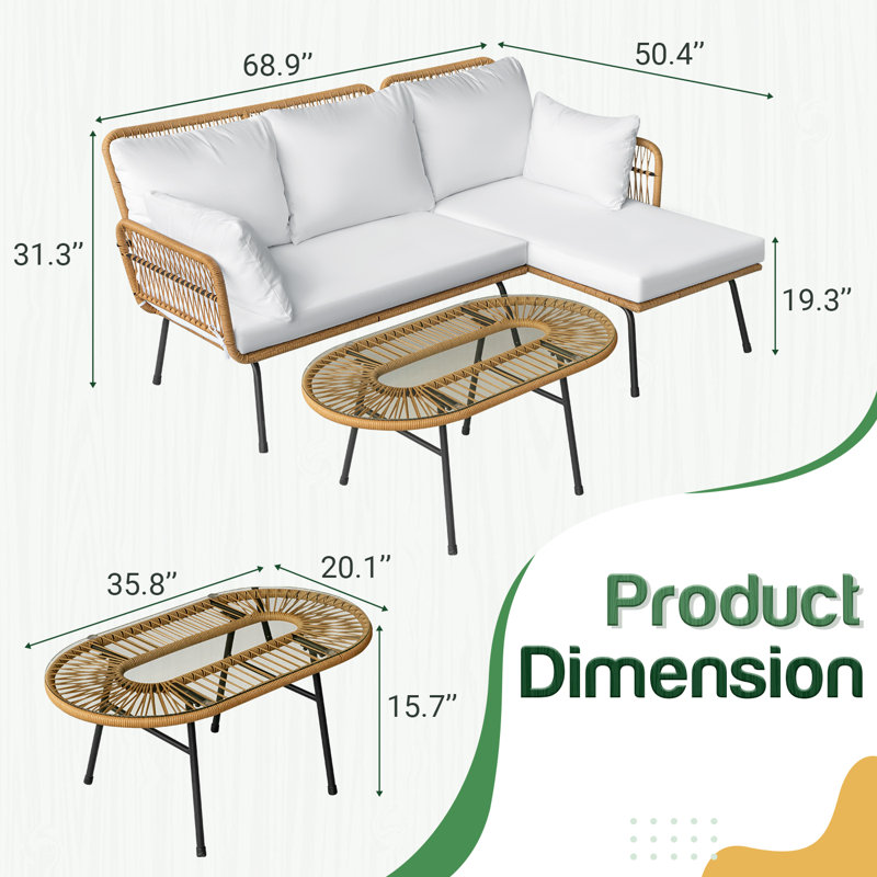 Wade Logan® Areyana 3 Piece Rattan Sofa Seating Group with Cushions ...