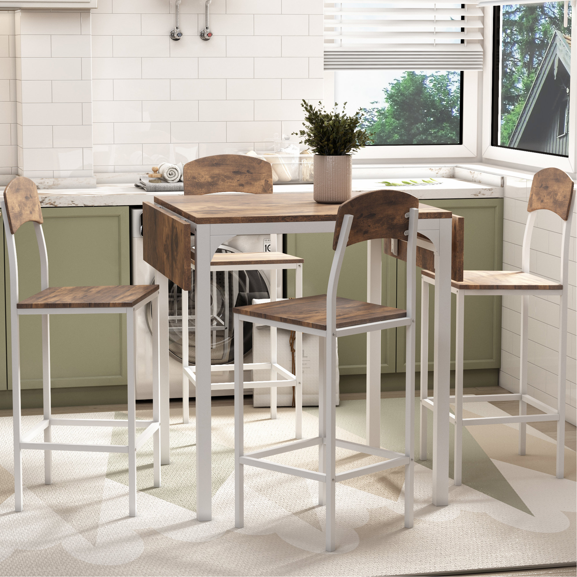 17 Stories 5-Piece Counter Height Drop Leaf Dining Table Set With ...