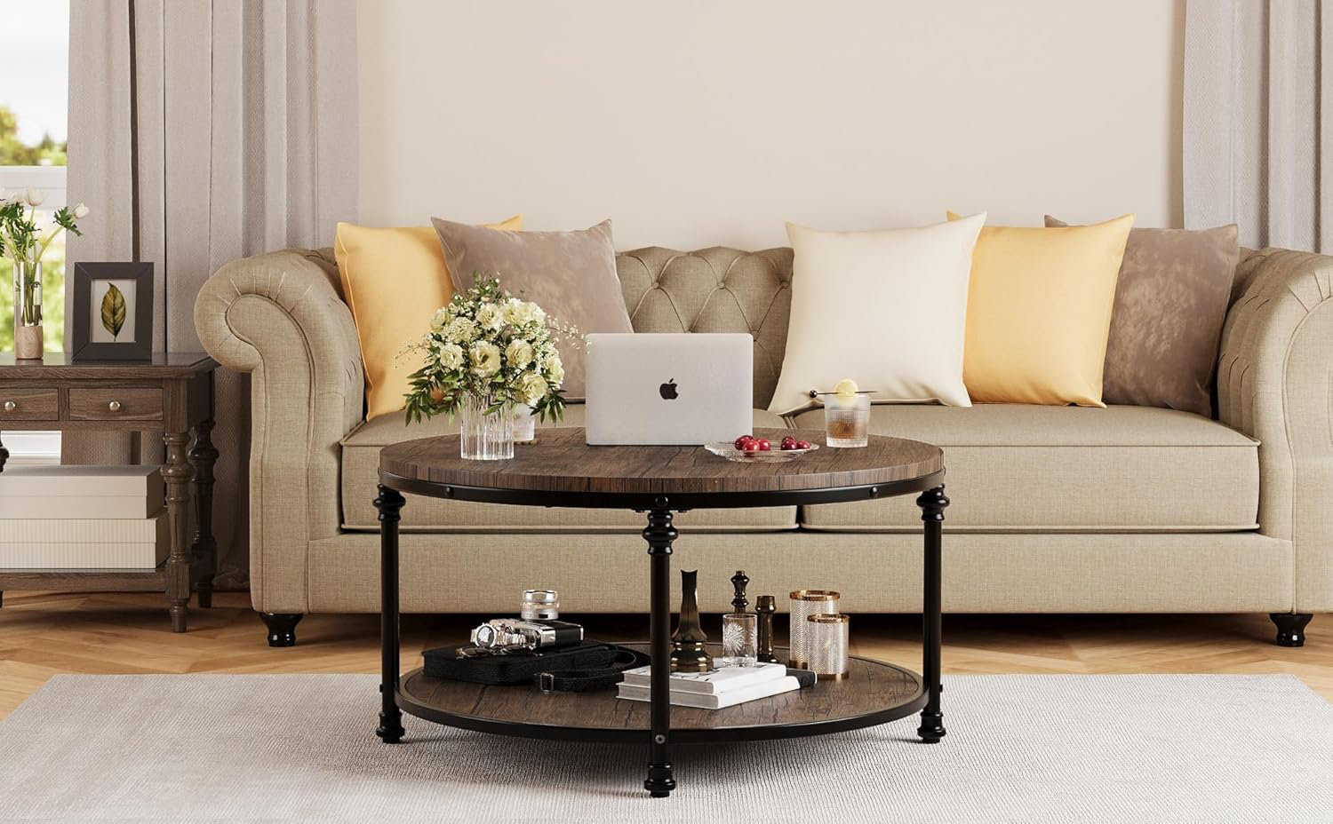 Williston Forge Living Room Round Coffee Table, Rustic Dining Table ...