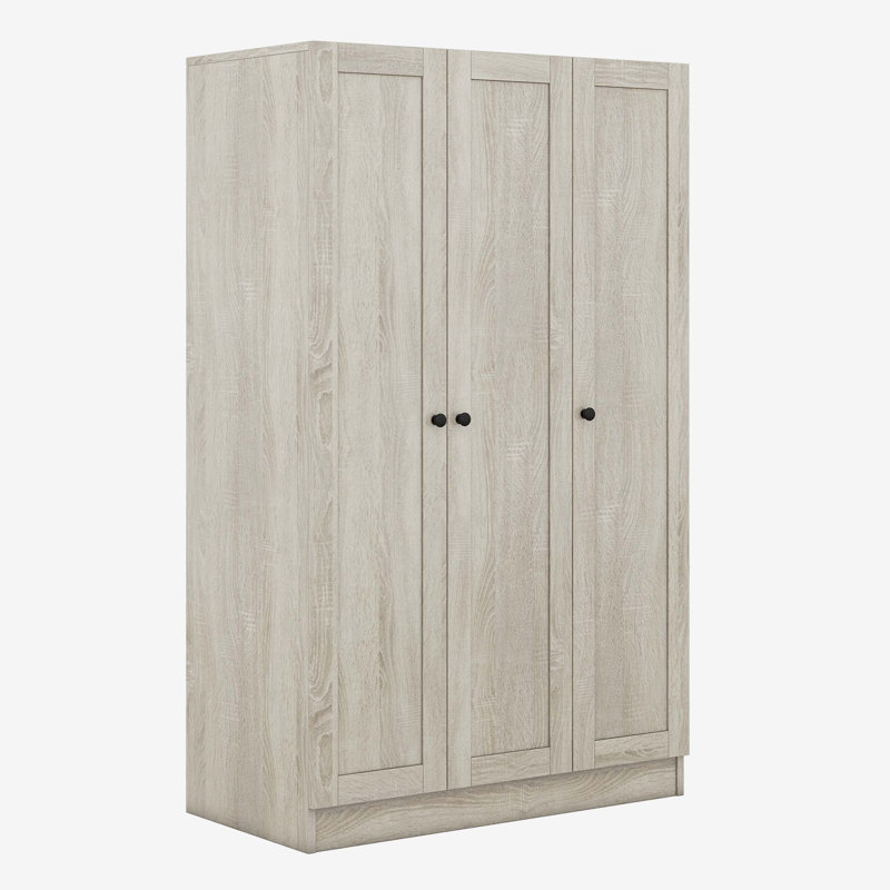 Ebern Designs 3-Door Shutter Wardrobe with shelves, Gray | Wayfair