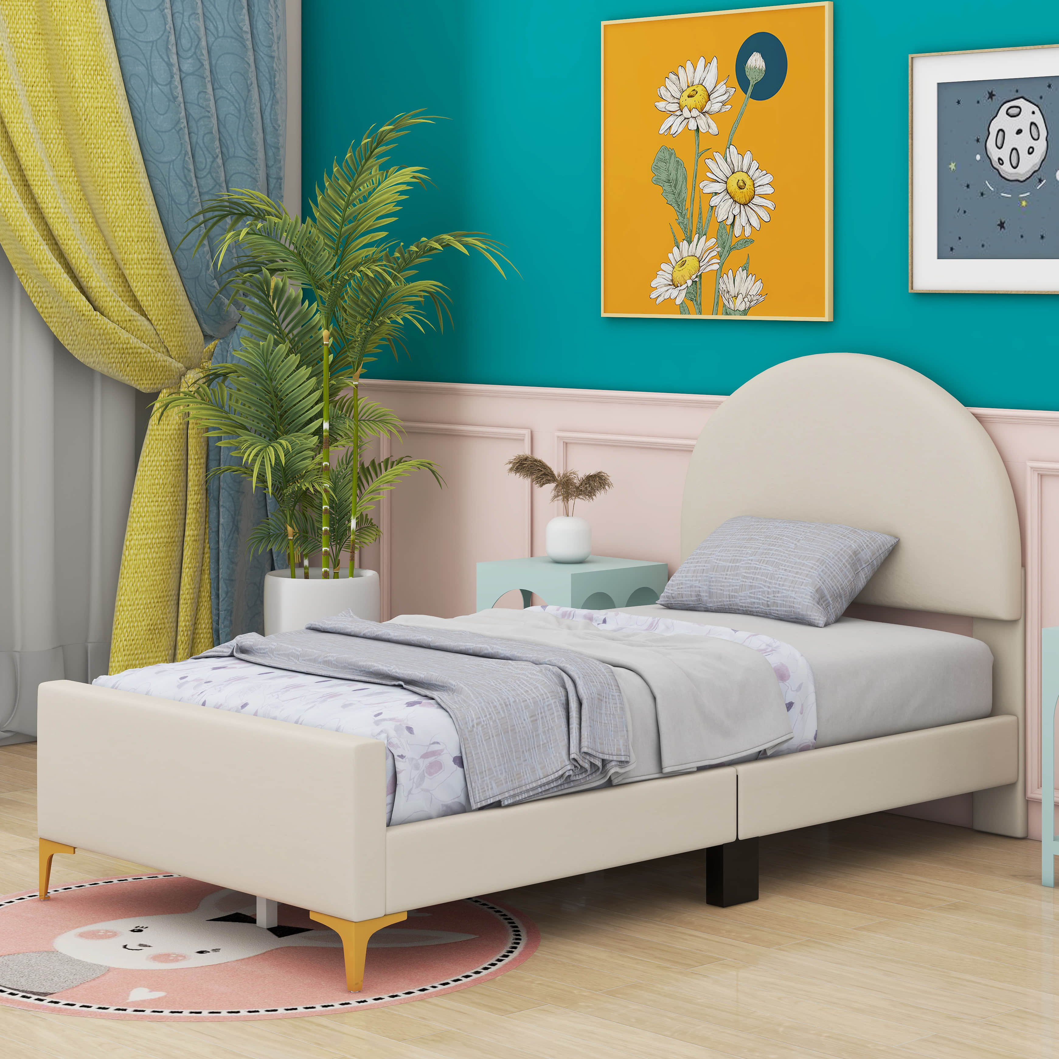Mercer41 Jesyka Upholstered Platform Bed with Classic Semi-circle ...