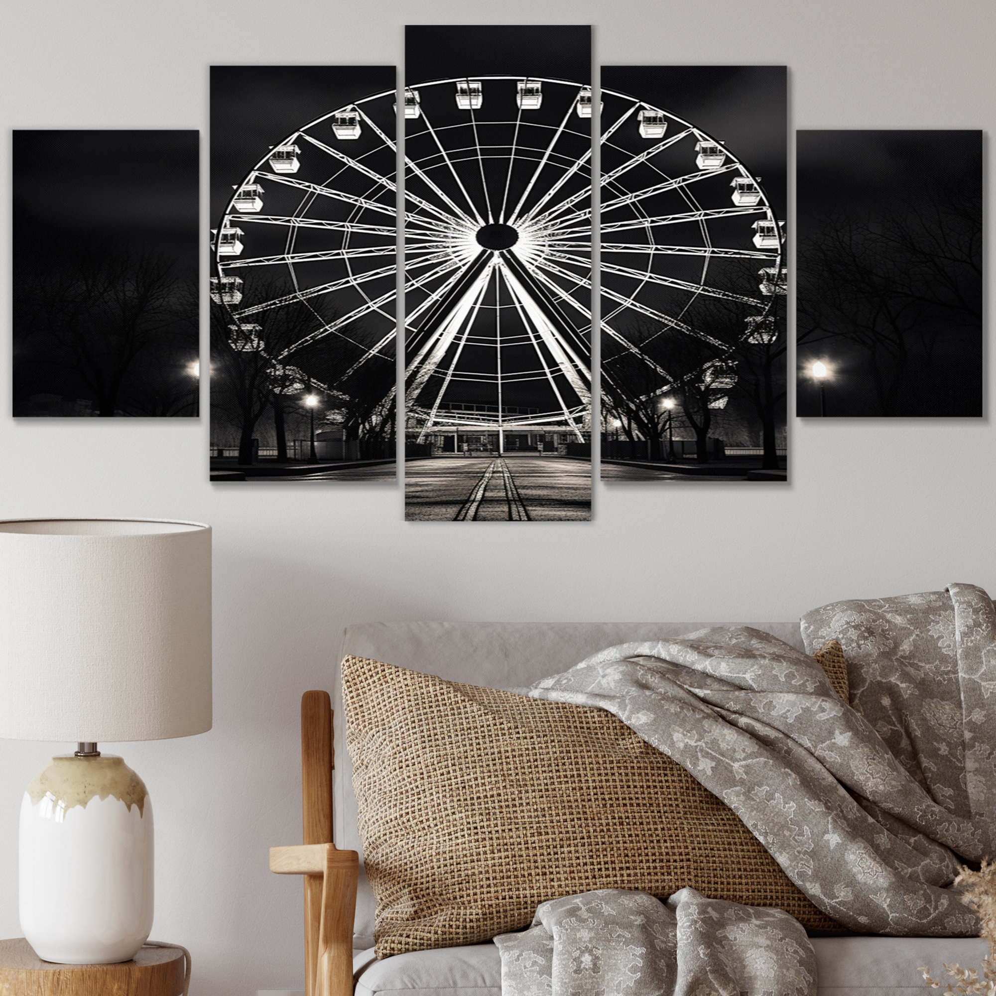Ebern Designs Black And White Ferris Wheel Carousel I - Architecture ...