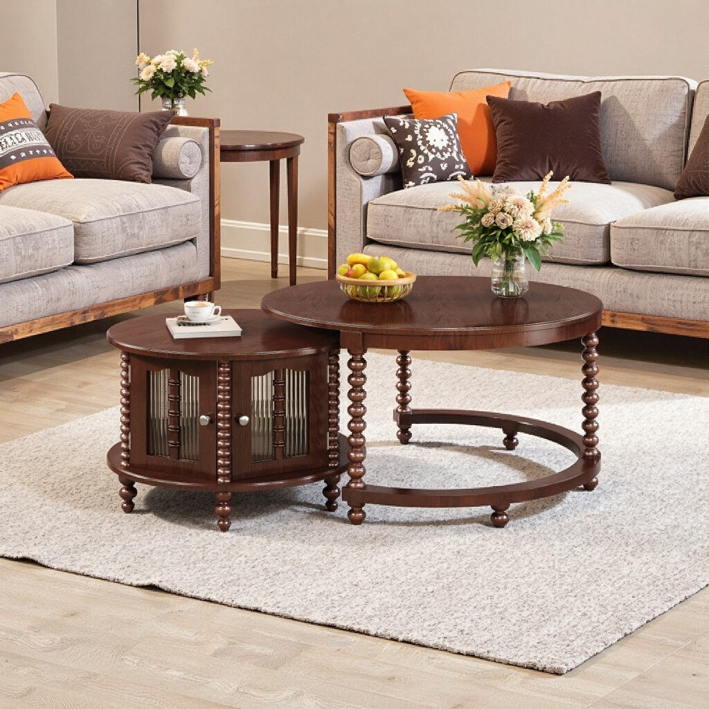 Bungalow Rose Vintage Walnut Nesting Coffee Table Set with & Beaded ...