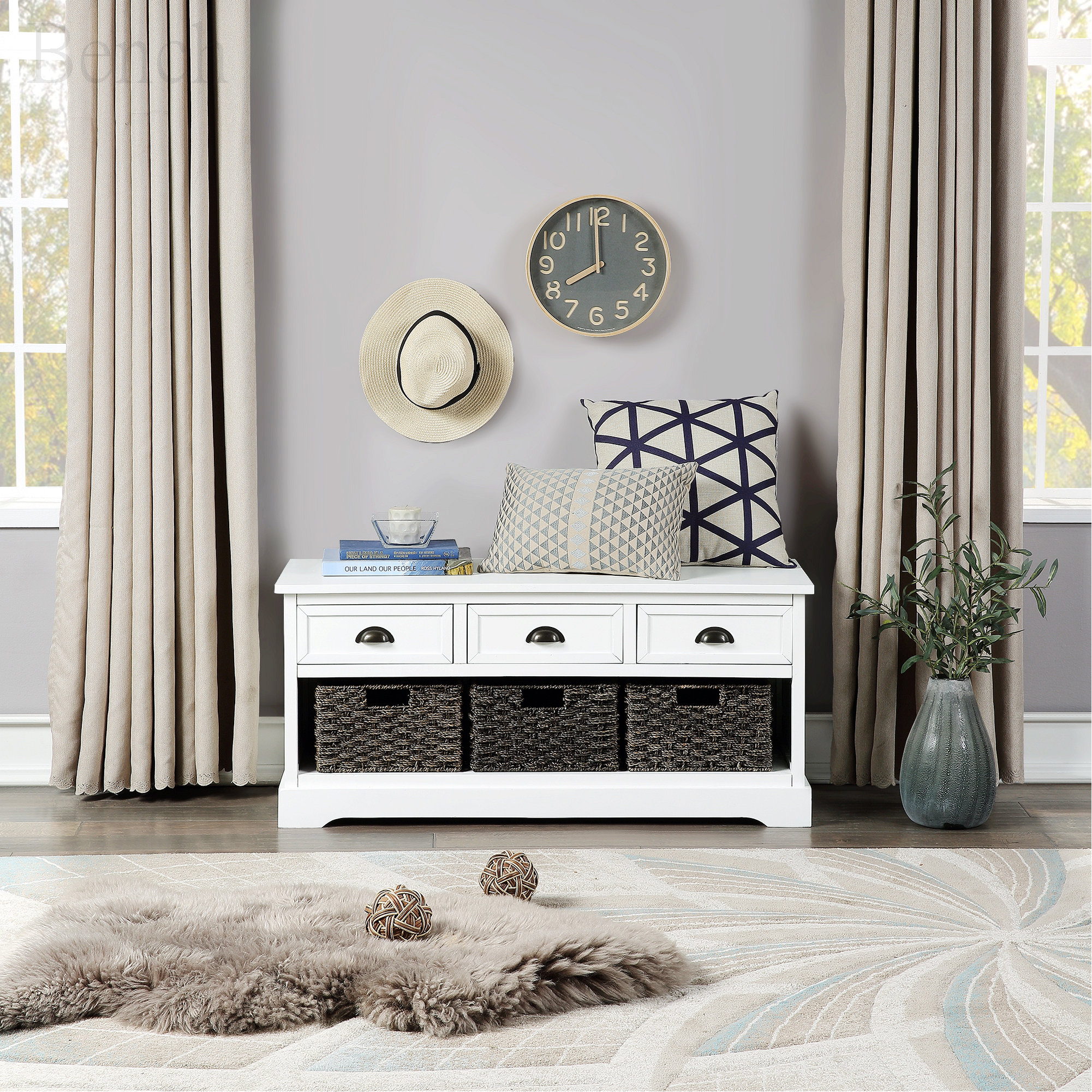 Lark Manor™ Bench Storage Bench With 3 Drawers And 3 Woven Baskets For ...