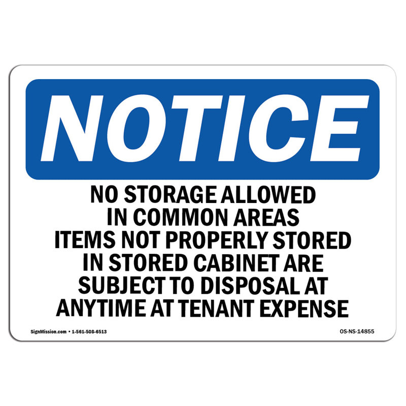 SignMission No Storage Allowed In Common Areas Items Aluminum Sign 18 x ...