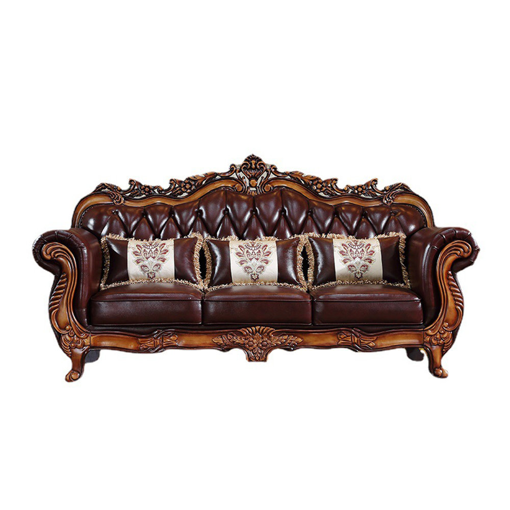Romero European-style Living Room Carved Sofa. 92.5'' Genuine Leather ...