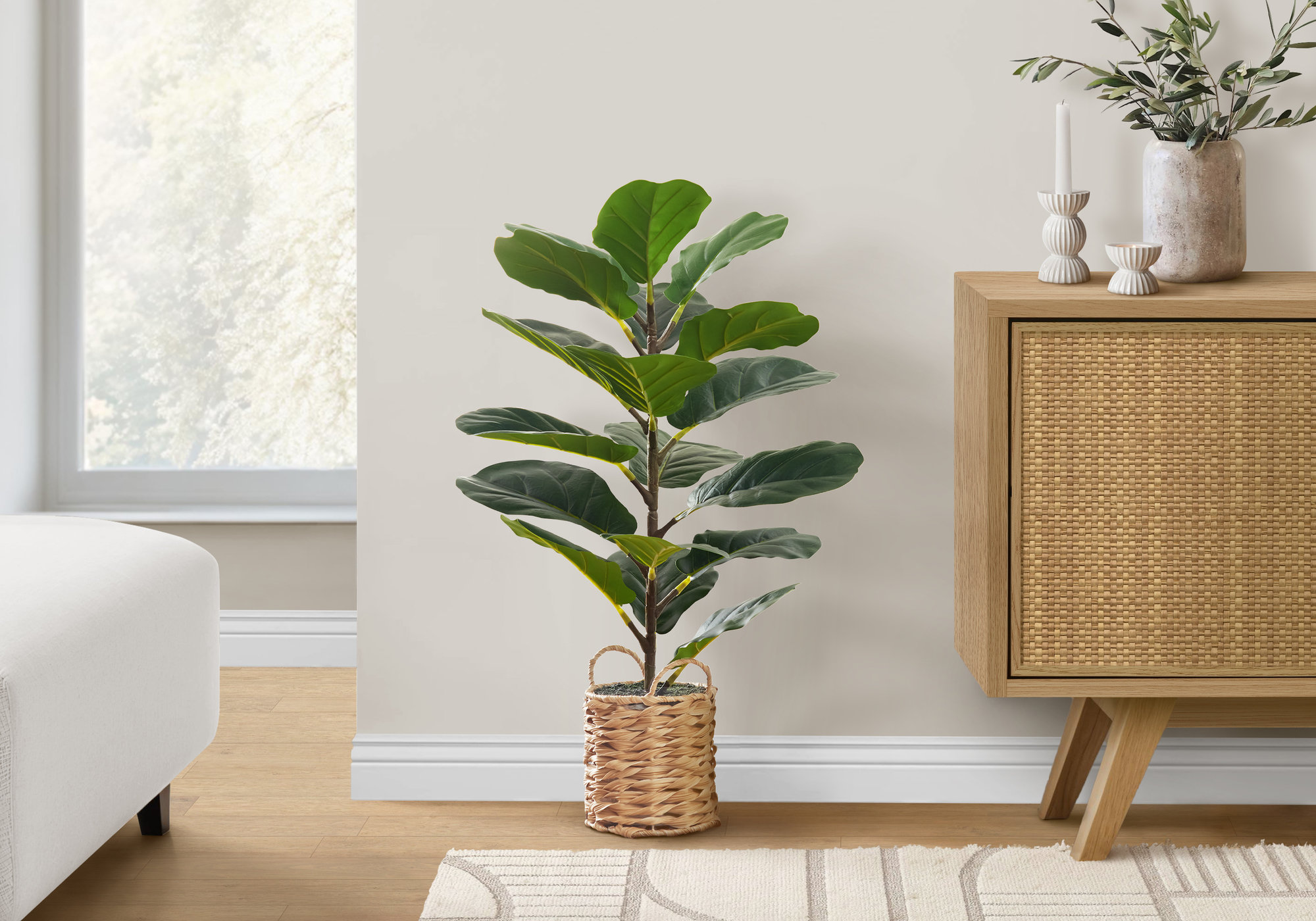 Primrue Mcconnell 28'' Faux Fiddle Fig Plant in Cement Basket | Wayfair