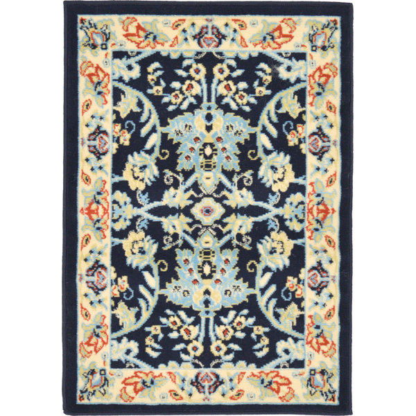 Charlton Home® Hanan Floral Navy Blue Area Rug & Reviews | Wayfair
