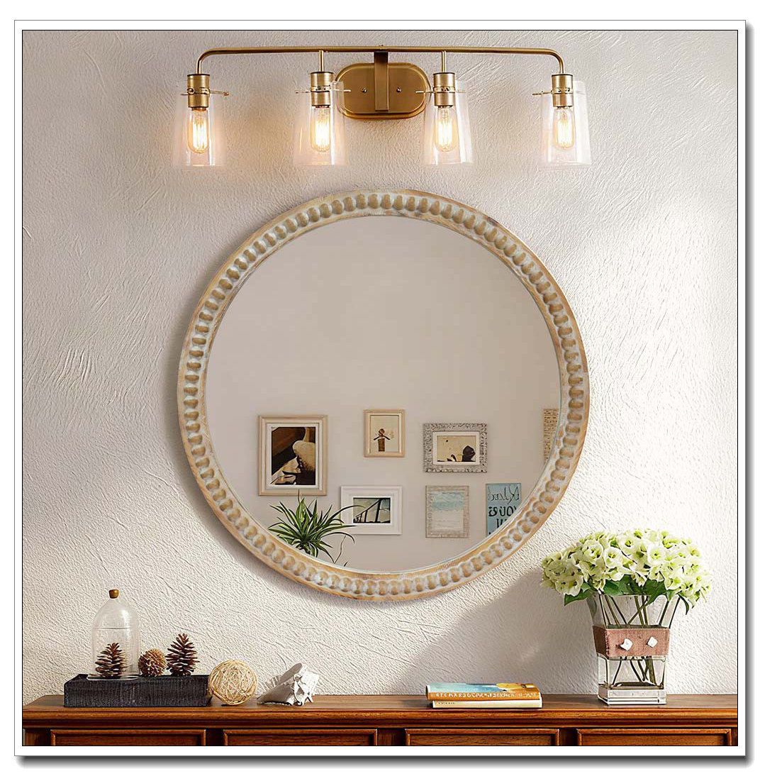 Latitude Run® Round Decorative Wall Mirror, 31.5" Distressed Wood ...