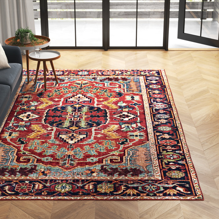 Langley Street Fleckenstein Performance Red/Navy Rug & Reviews ...