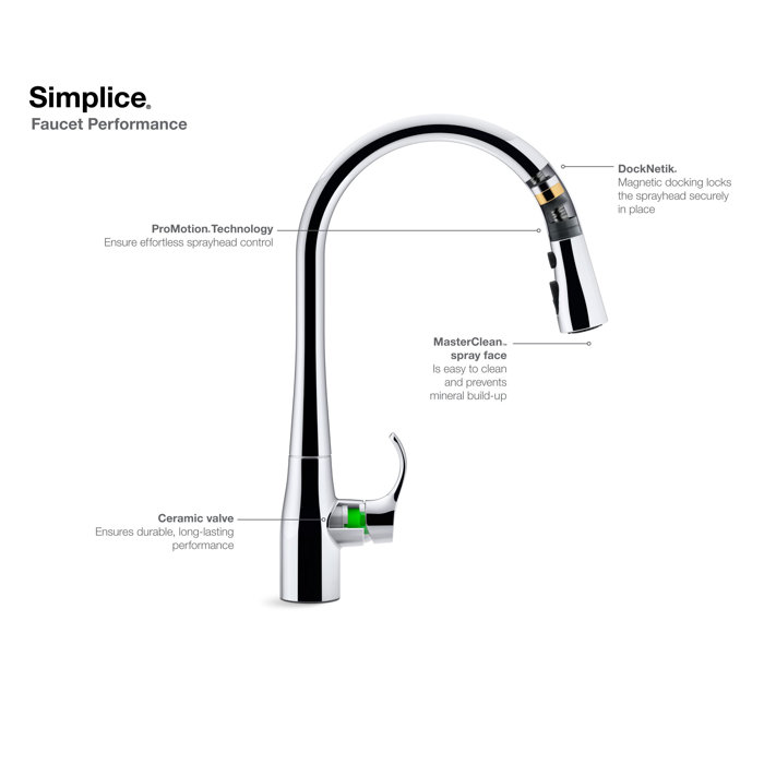 Kohler Simplice® Touchless Pull-Down Kitchen Sink Faucet with Three ...