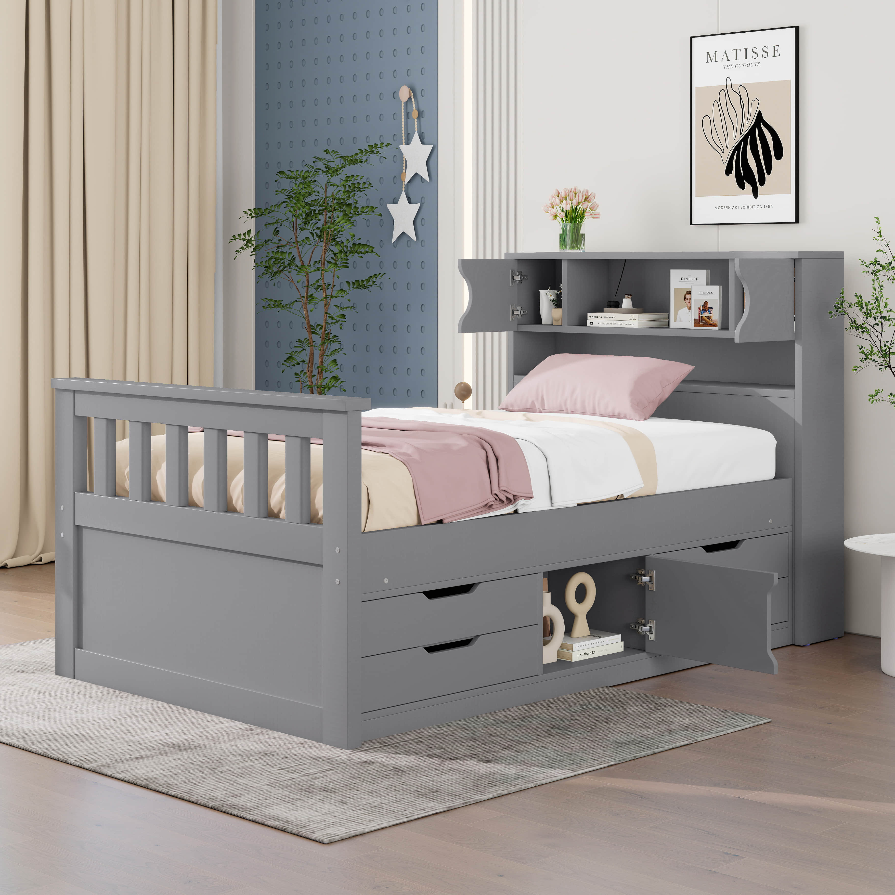 Red Barrel Studio® Modern Twin Size Platform Bed With Storage Bookcases ...