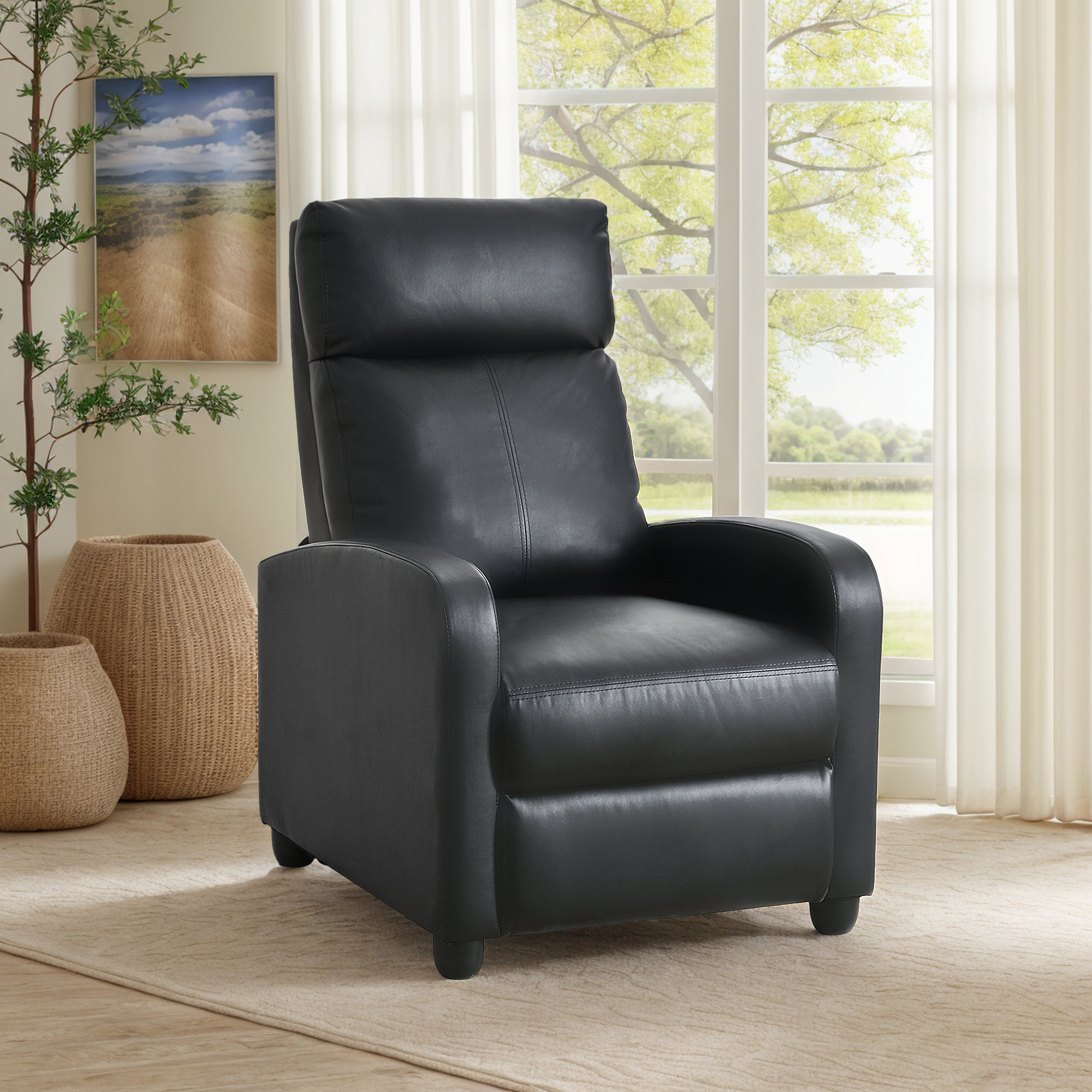 Ebern Designs Black Faux Leather Recliner Chair & Reviews - Wayfair Canada