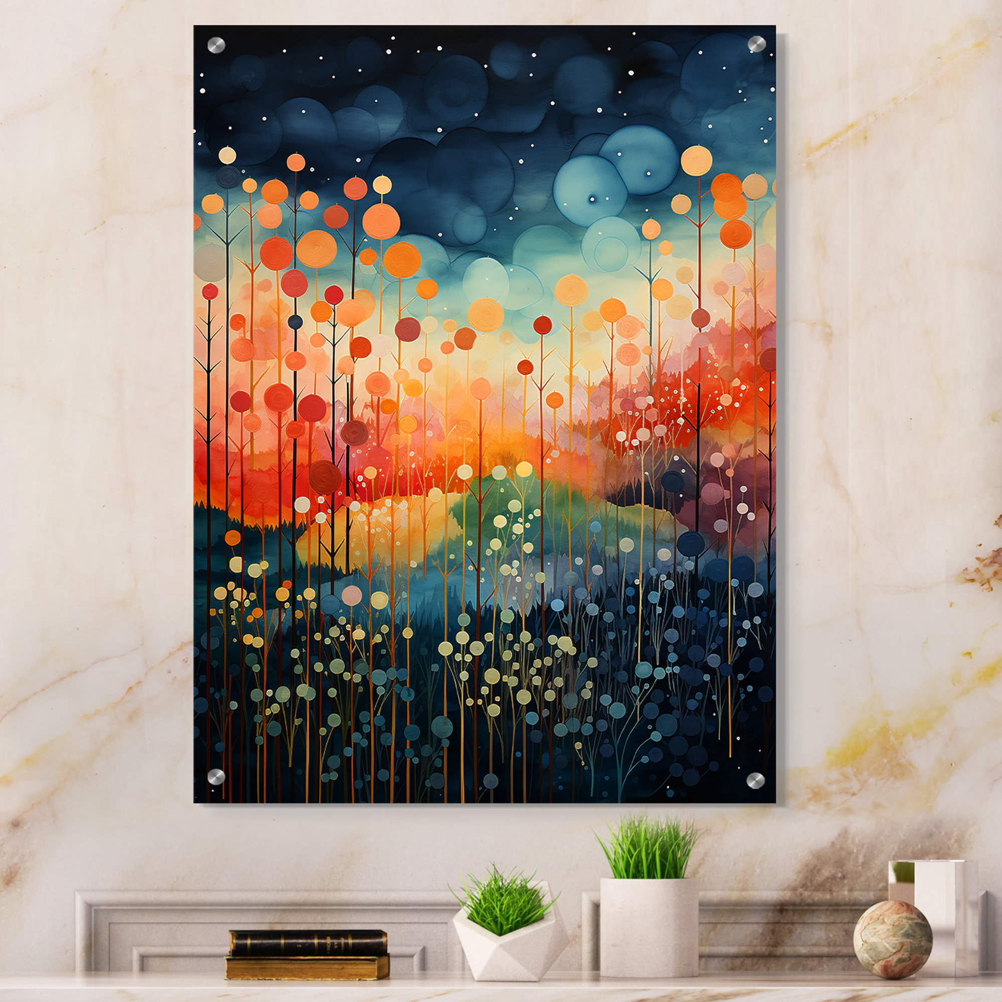 George Oliver Blue Pink Mid Century Abstract Landscapes - Abstract ...