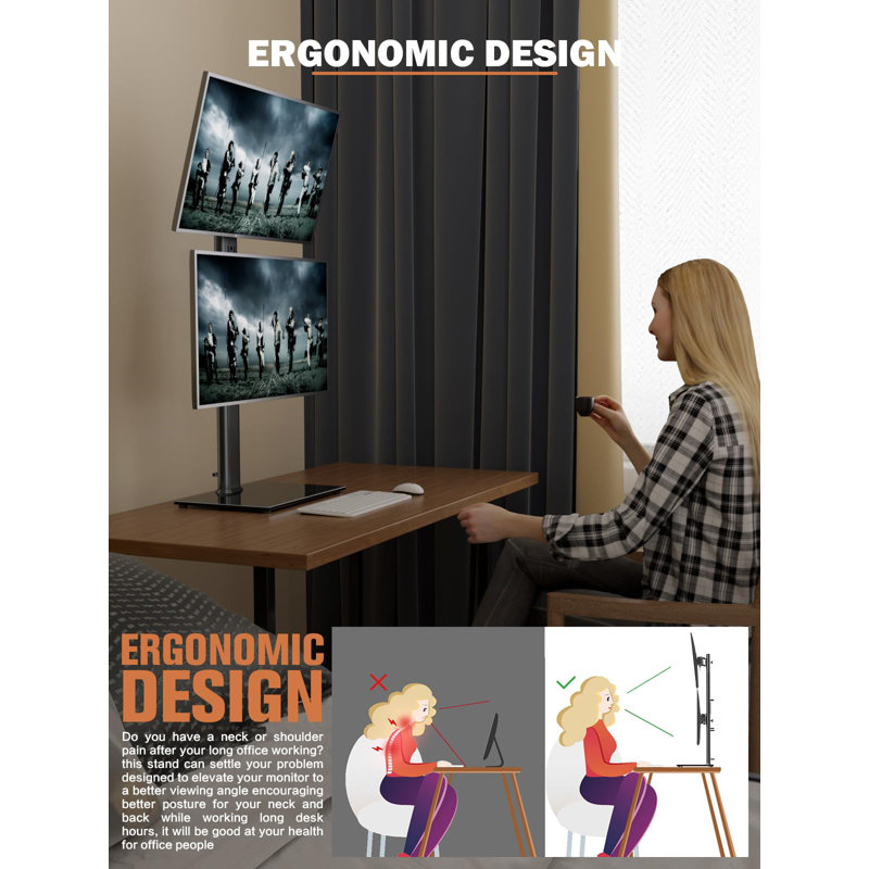 Inbox Zero Dual Monitor Stand - Vertical Stack Screen Free-Standing ...
