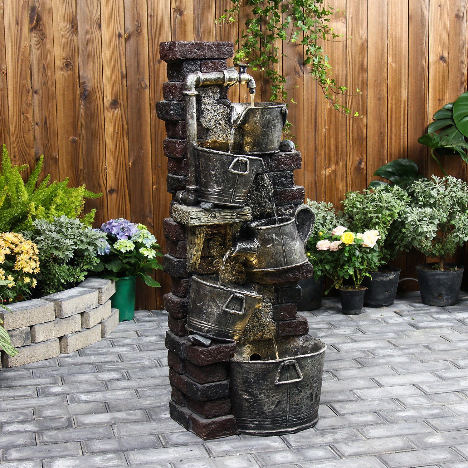 Winston Porter 5-Tier Outdoor Water Fountain – 39.37" Patio Feature ...