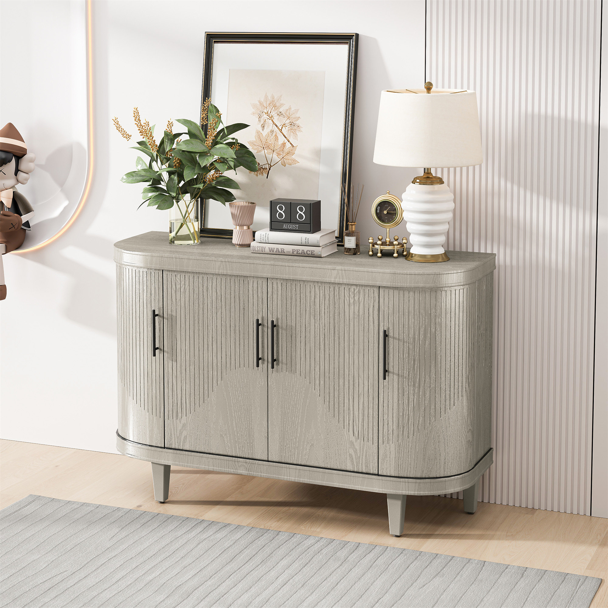 Latitude Run® Modern Curved Sideboard 47.2-Inch Decorative Storage Cabinet Wooden Console Table ...