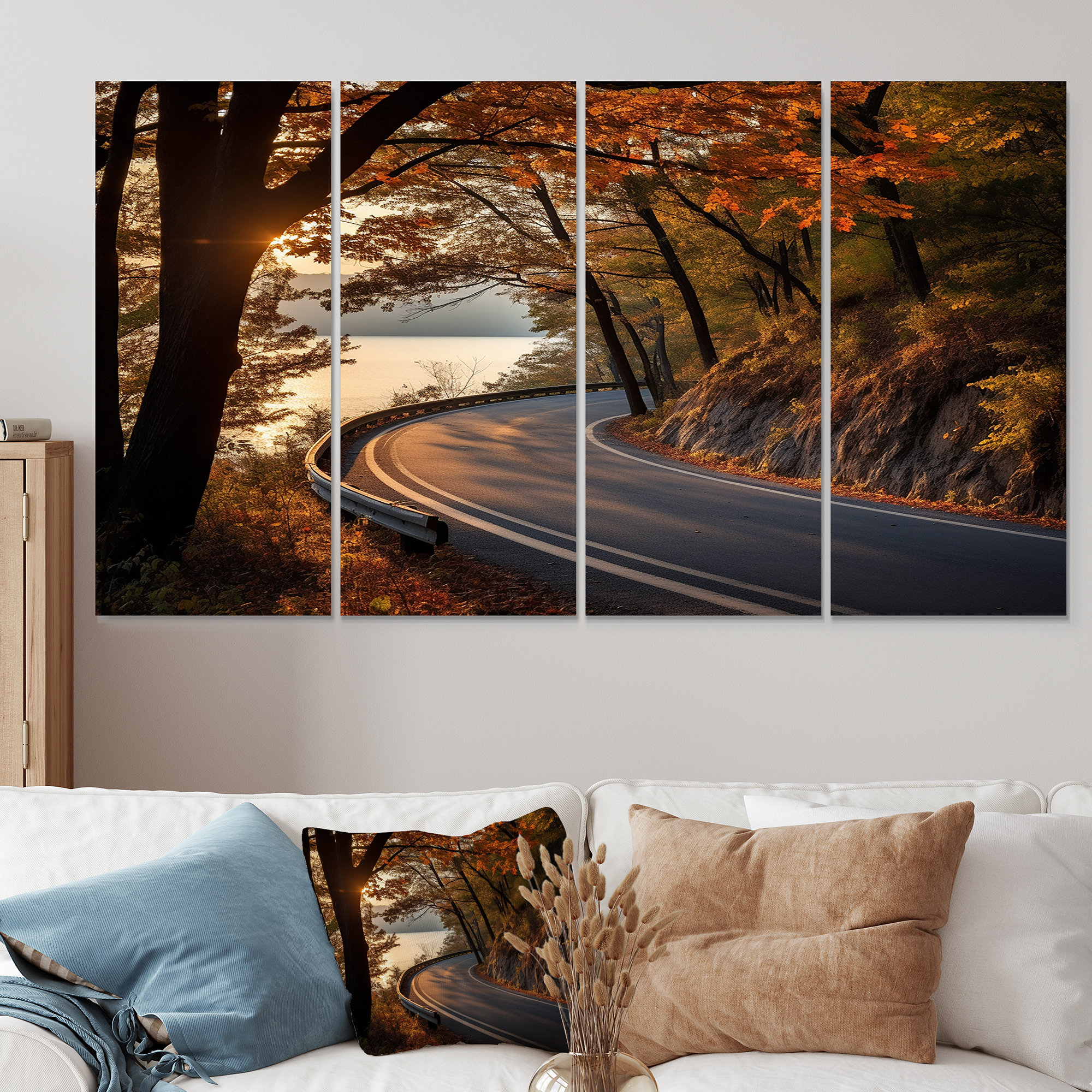 Ebern Designs Forest Road In Autumn - Road 4 Piece Wall Art Decor | Wayfair