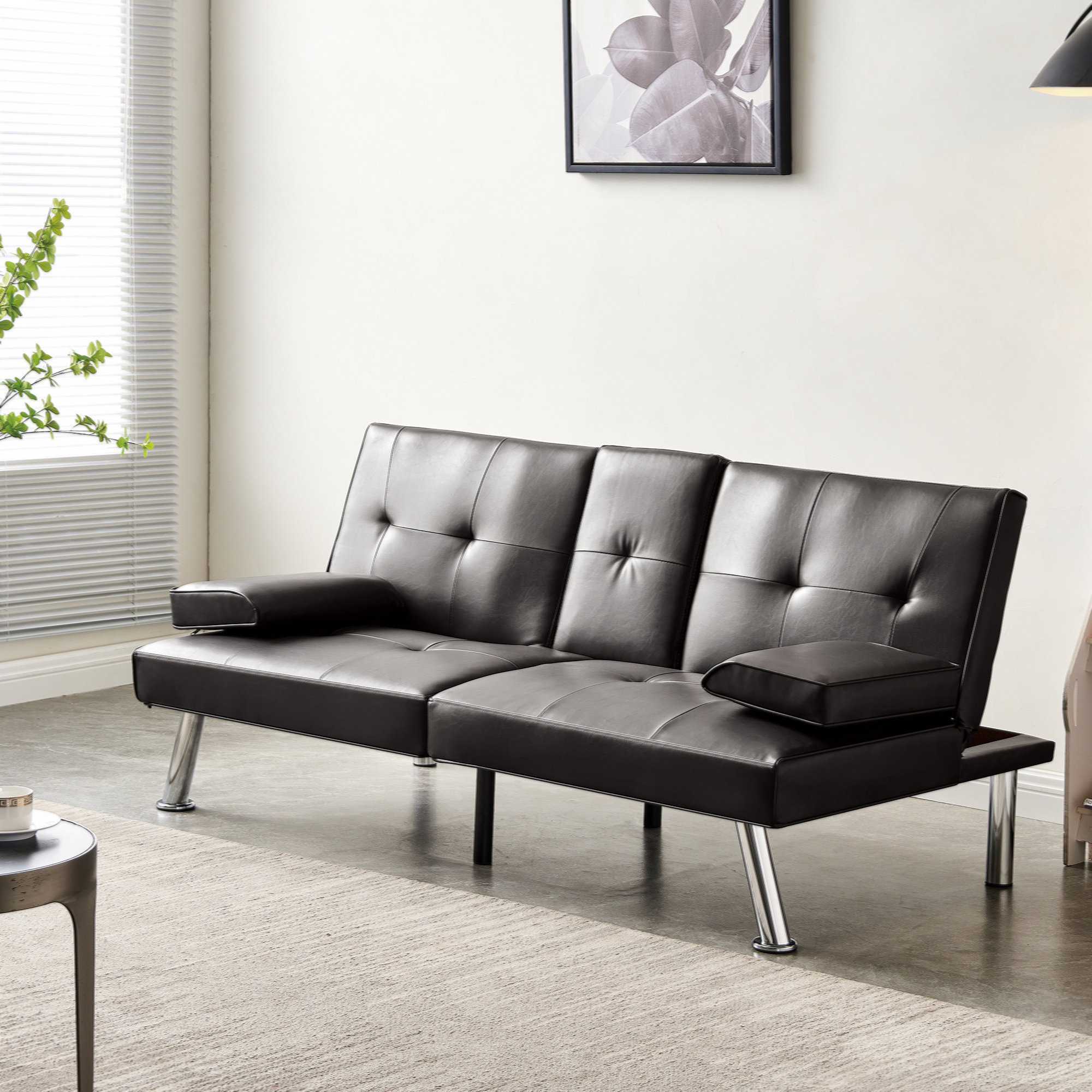 Ebern Designs Convertible Sofa Bed Adjustable Couch Sleeper Modern Faux ...