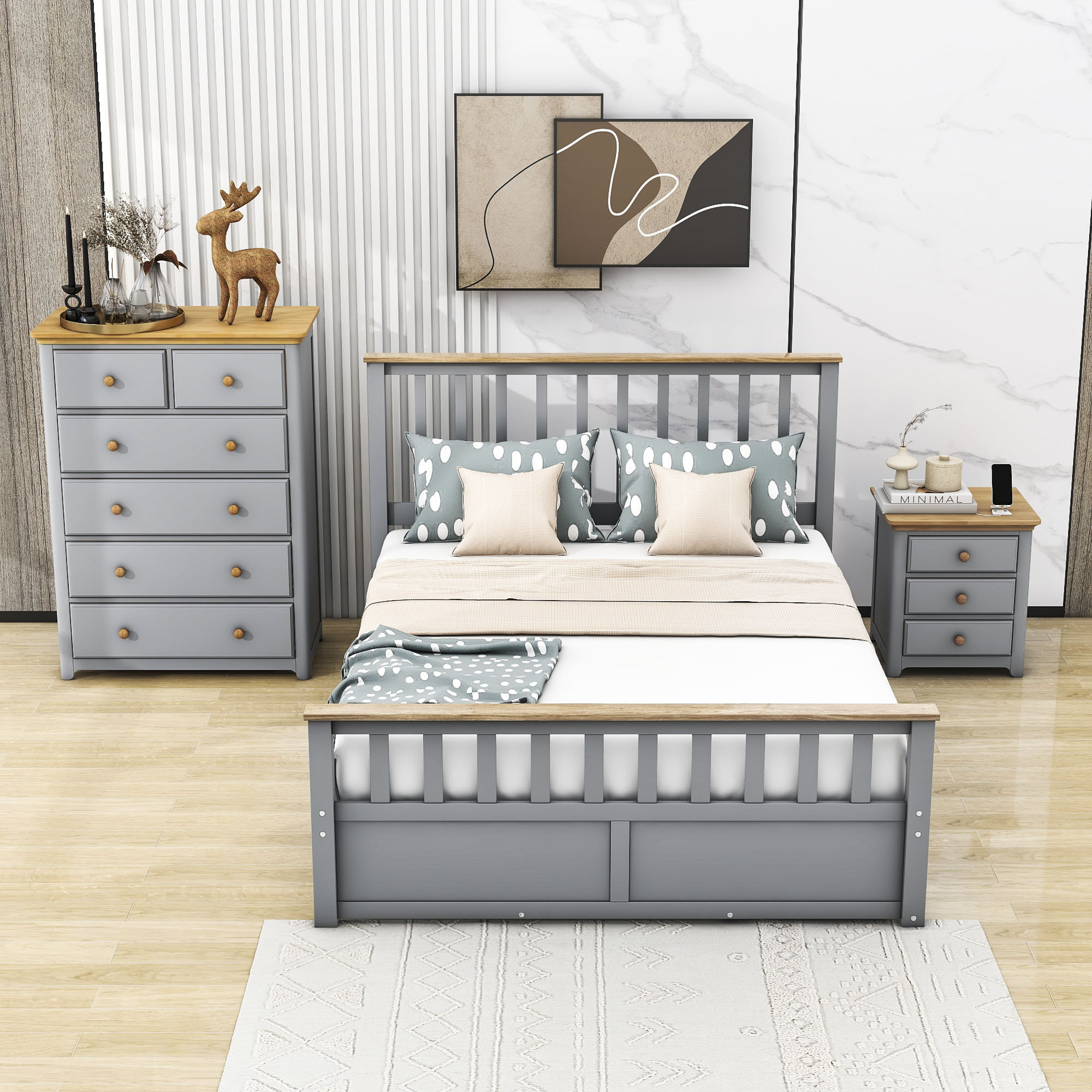Winston Porter Yasmine 3-Pieces Bedroom Sets Platform Bed with ...