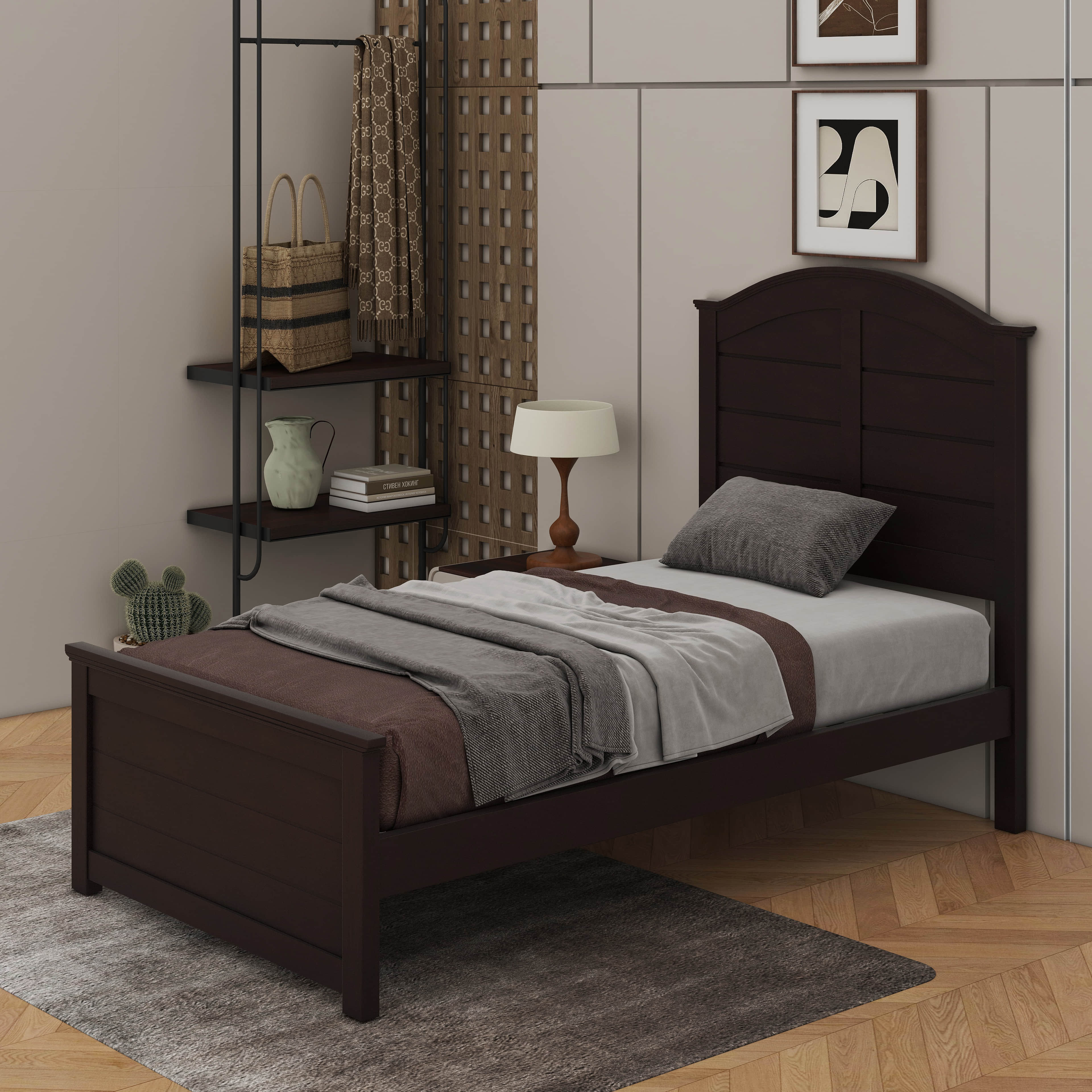 Lark Manor™ Farmhouse Wooden Platform Bed With Curl Design Headboard ...
