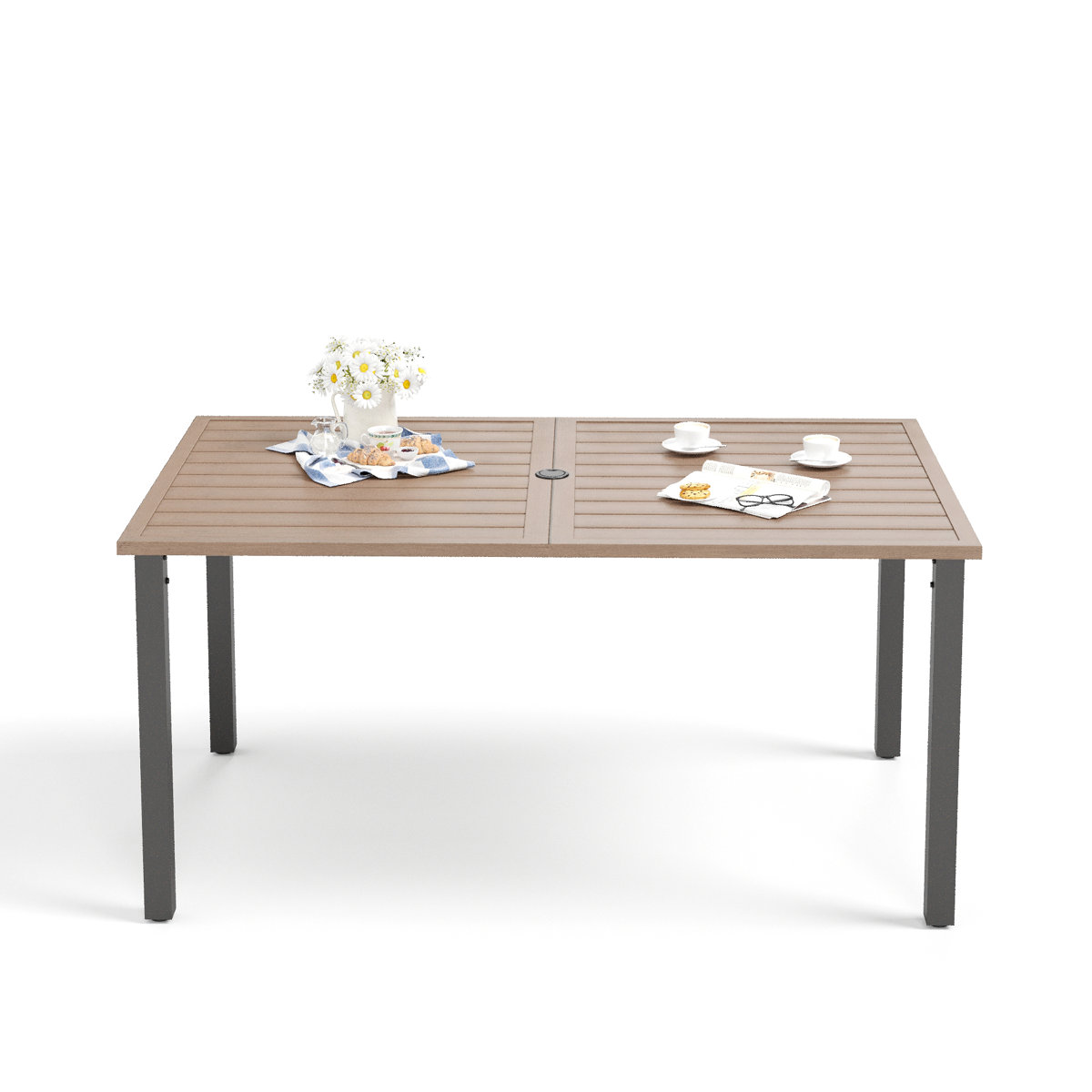 Hokku Designs Romik Rectangle Metal Frame Wood-like Patio Dining Table ...